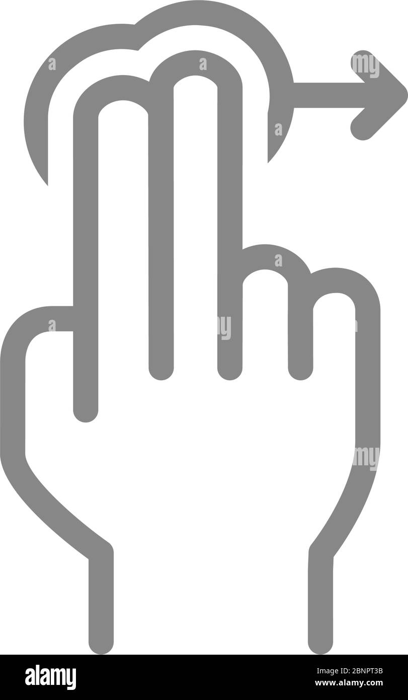 Tap with two fingers and swipe right line icon. Touch screen hand ...