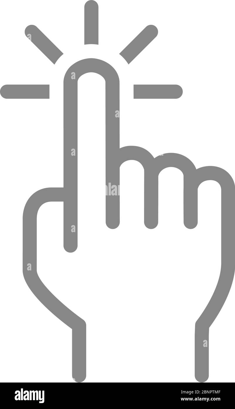 Click with one finger line icon. Cursor pointer, touch screen hand ...
