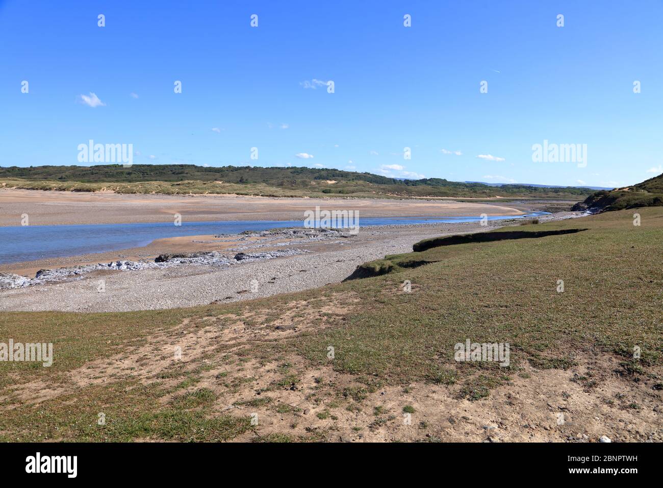 From the river mouth car park towards Ogmore village the river Ogmore ...