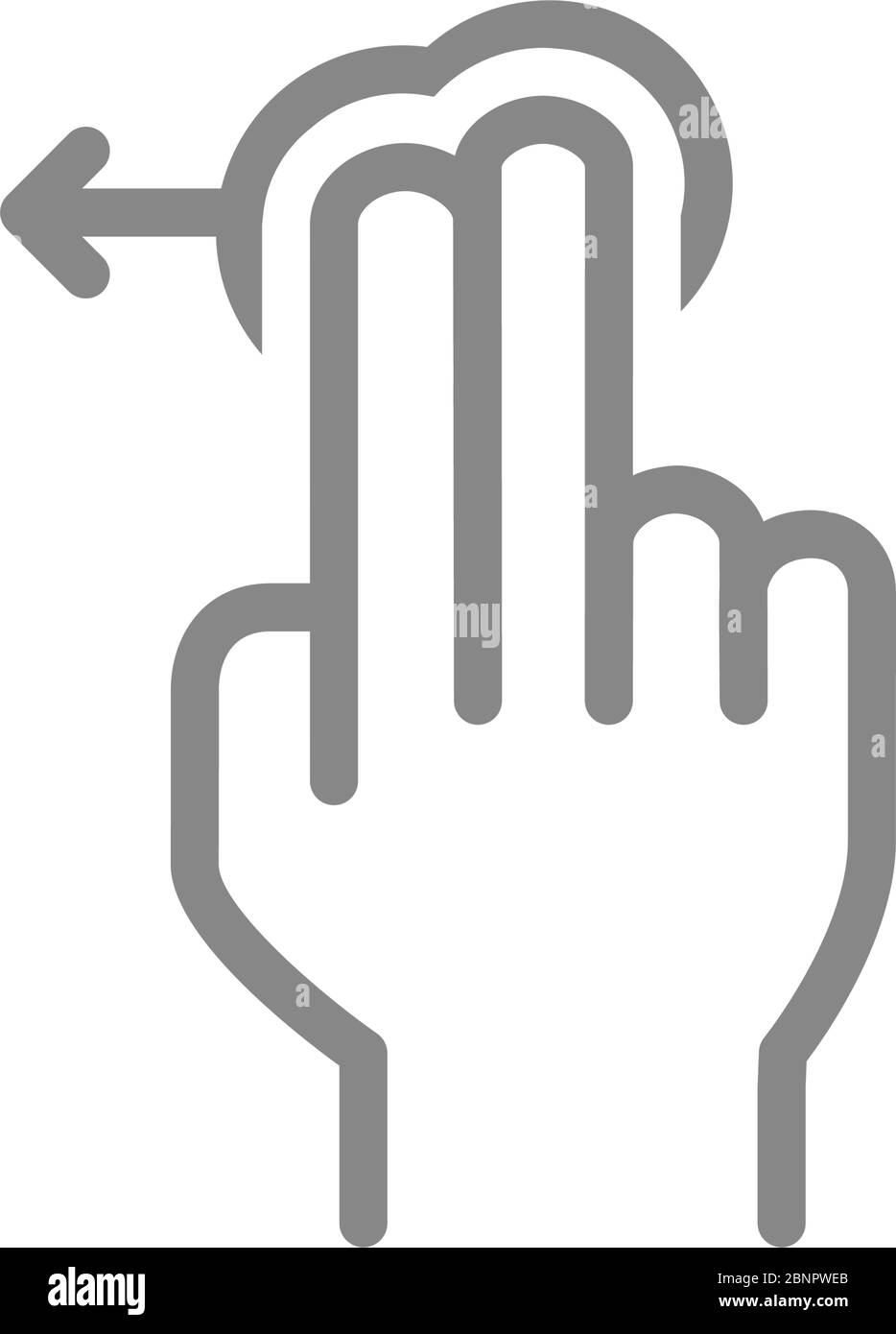 Tap with two fingers and swipe left line icon. Touch screen hand ...