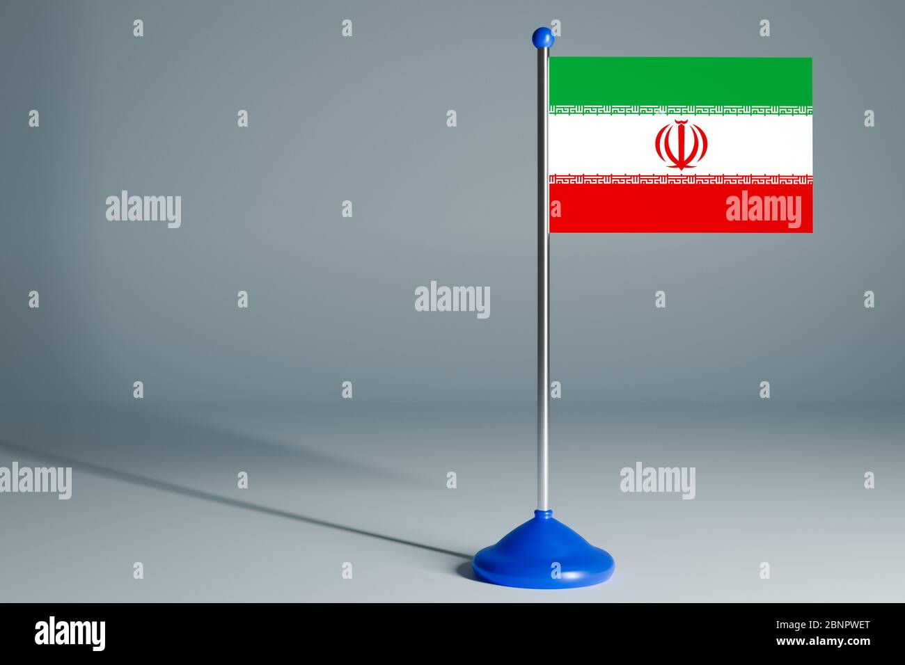The 3d rendering realistic national flag of Iran on steel pole on gray ...