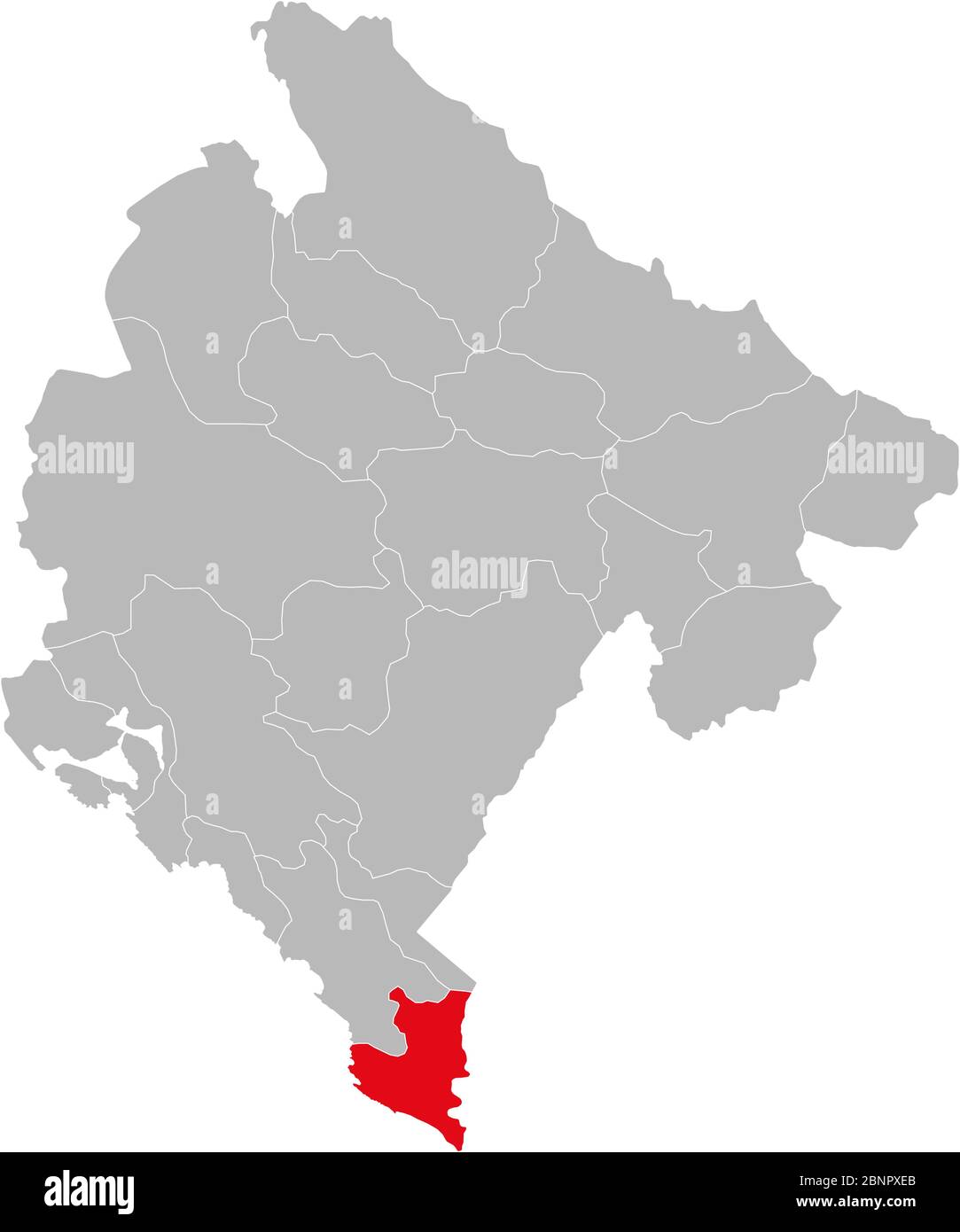 Ulcinj province highlighted on montenegro map. Gray background Stock ...