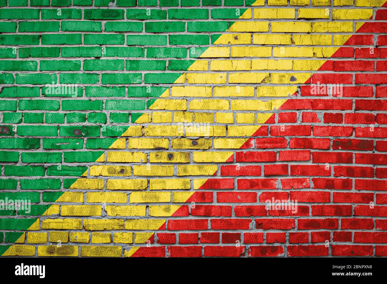 National flag of Republic of the Congo depicting in paint colors on an ...