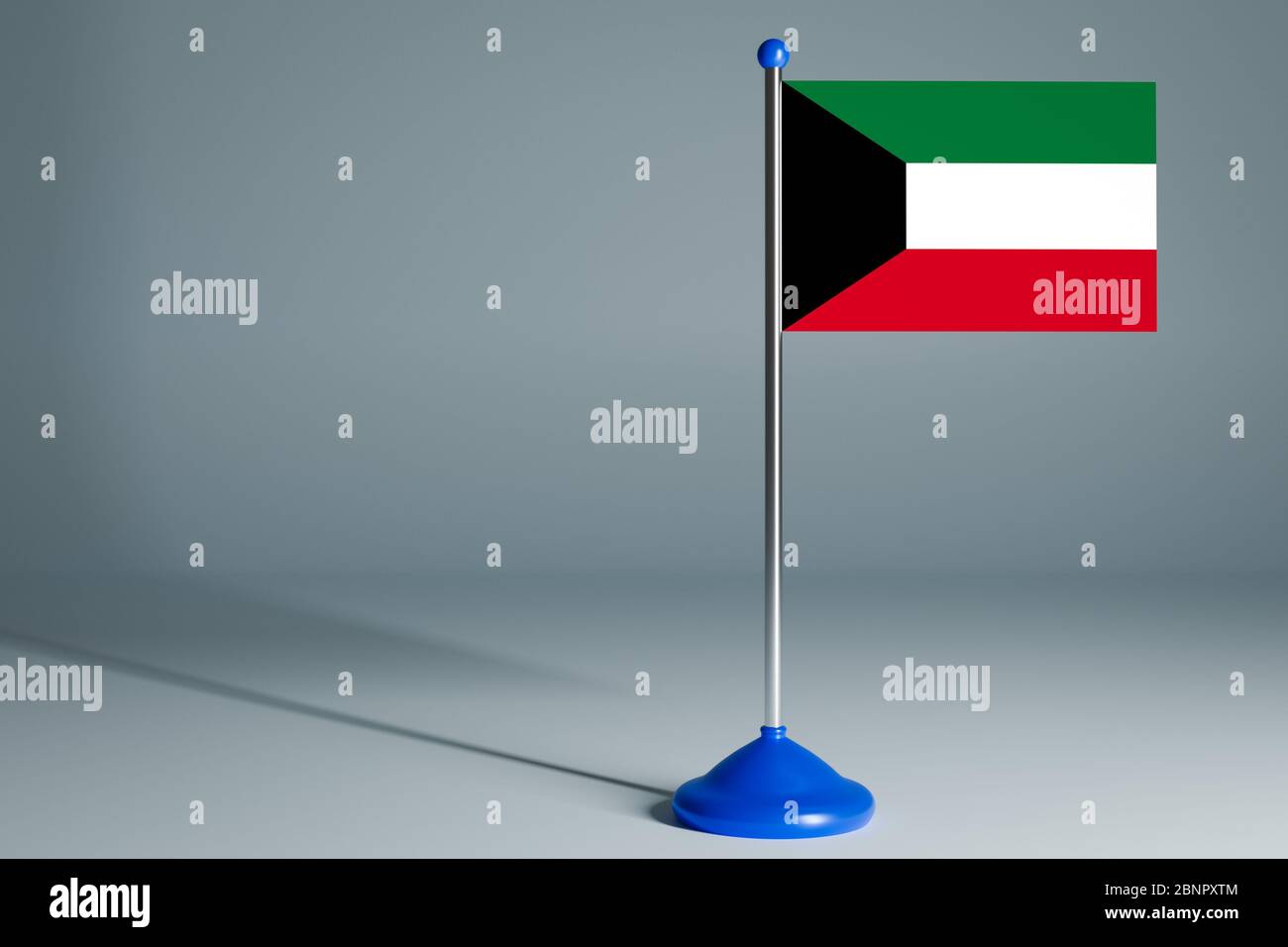 The 3d rendering realistic national flag of Kuwait on steel pole on ...