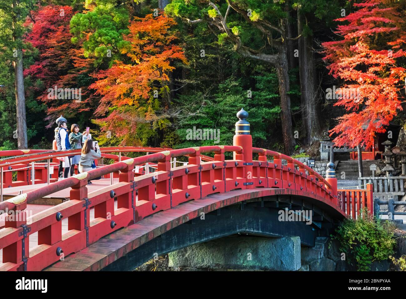 Japan, Honshu, Tochigi Prefecture, Nikko, Shinkyo Bridge and River ...