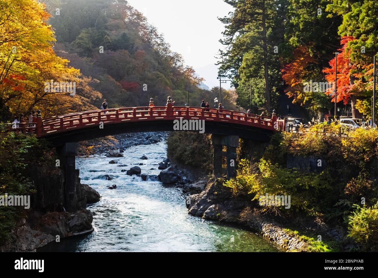 Japan, Honshu, Tochigi Prefecture, Nikko, Shinkyo Bridge and River ...