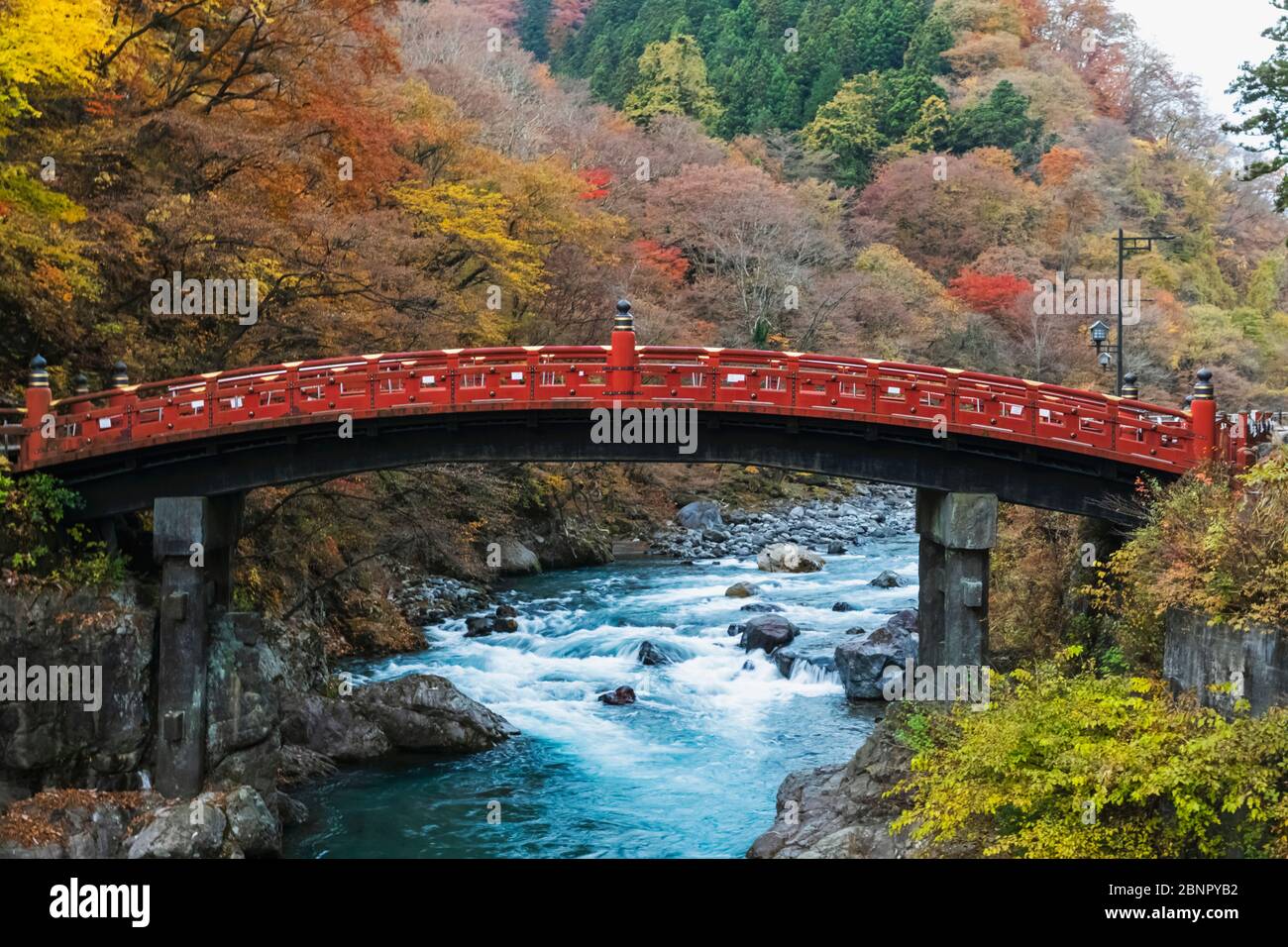 Japan, Honshu, Tochigi Prefecture, Nikko, Shinkyo Bridge and River ...