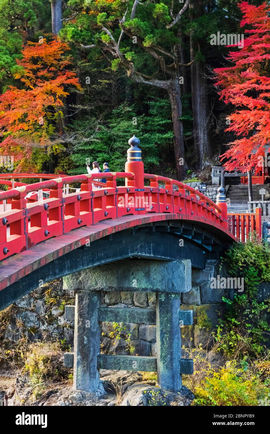 Japan, Honshu, Tochigi Prefecture, Nikko, Shinkyo Bridge and River ...