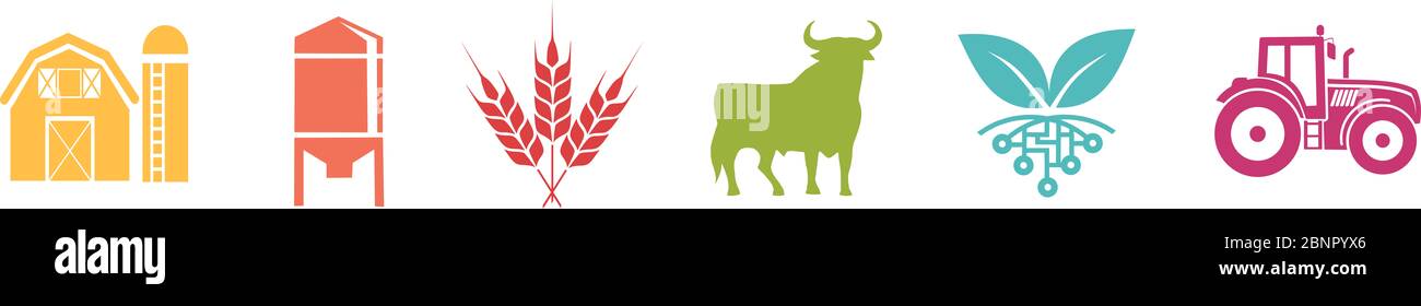 Icon of various symbols of agriculture Stock Photo - Alamy