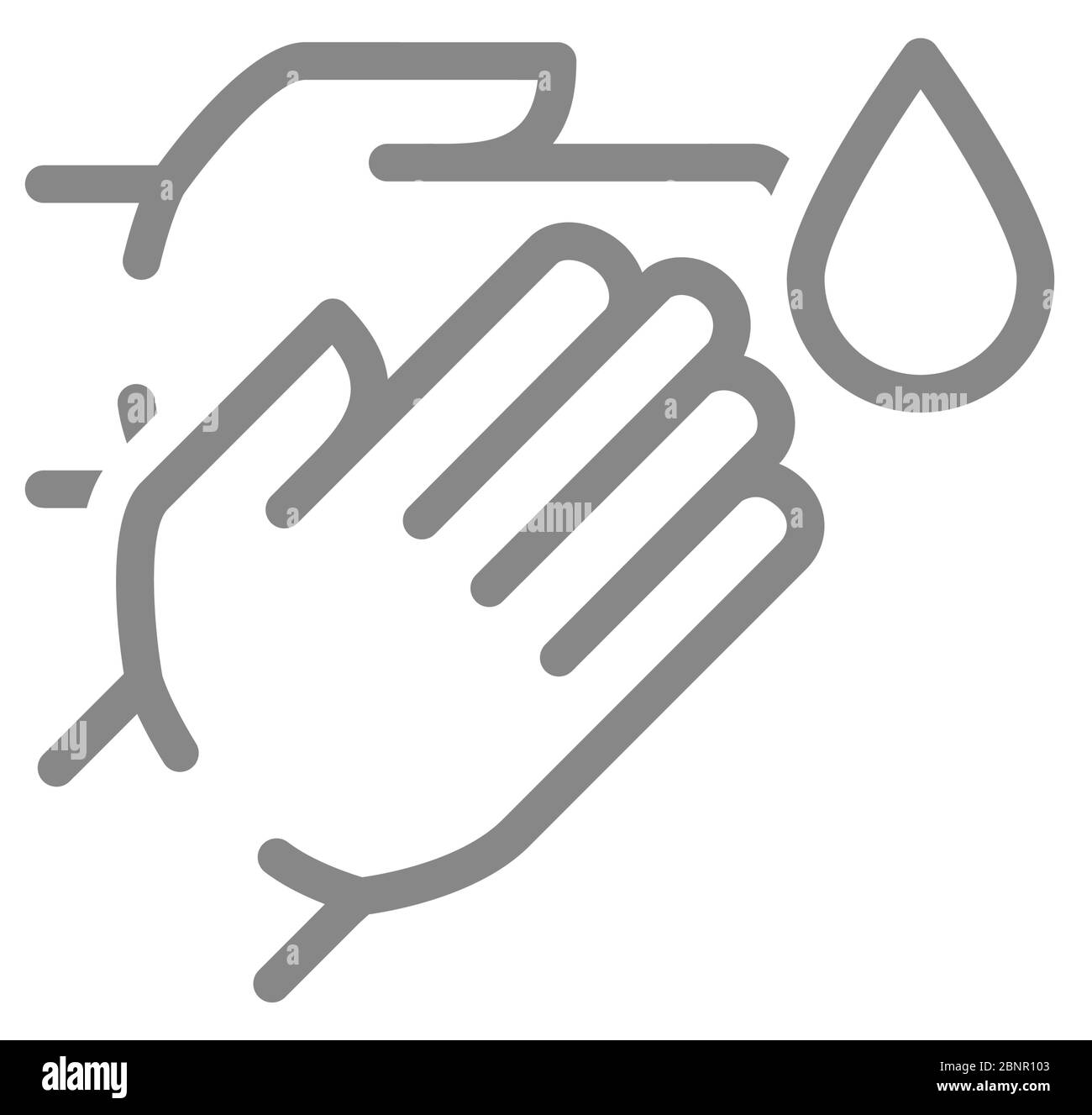 Human hands with disinfectant drop line icon. Cleaning supply, hand ...