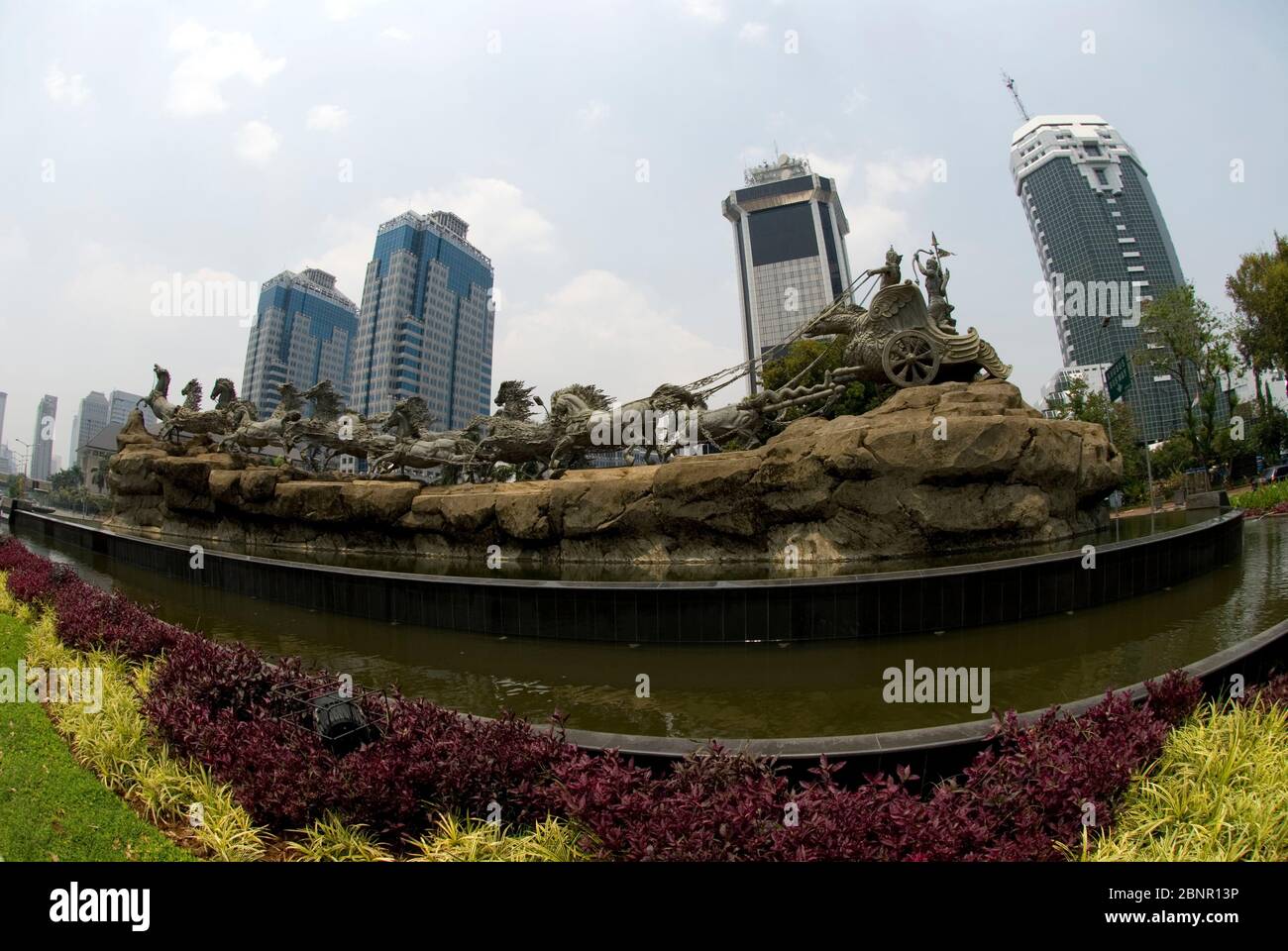 Statue of Arjuna on chariot with horses, Arjuna Wijaya Statue, Jakarta ...