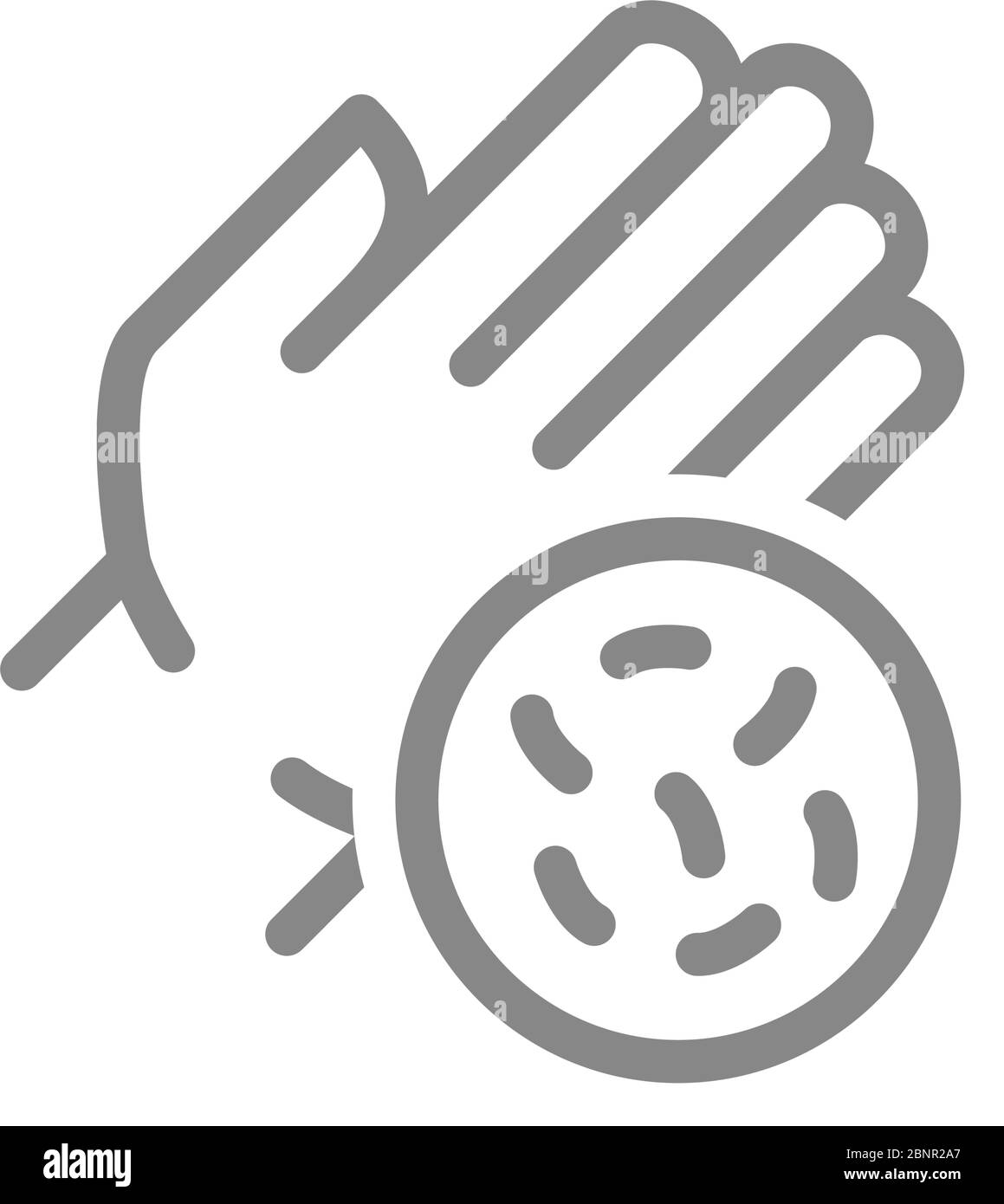 Hand with bacteria line icon. Hygiene, human protection, upper ...