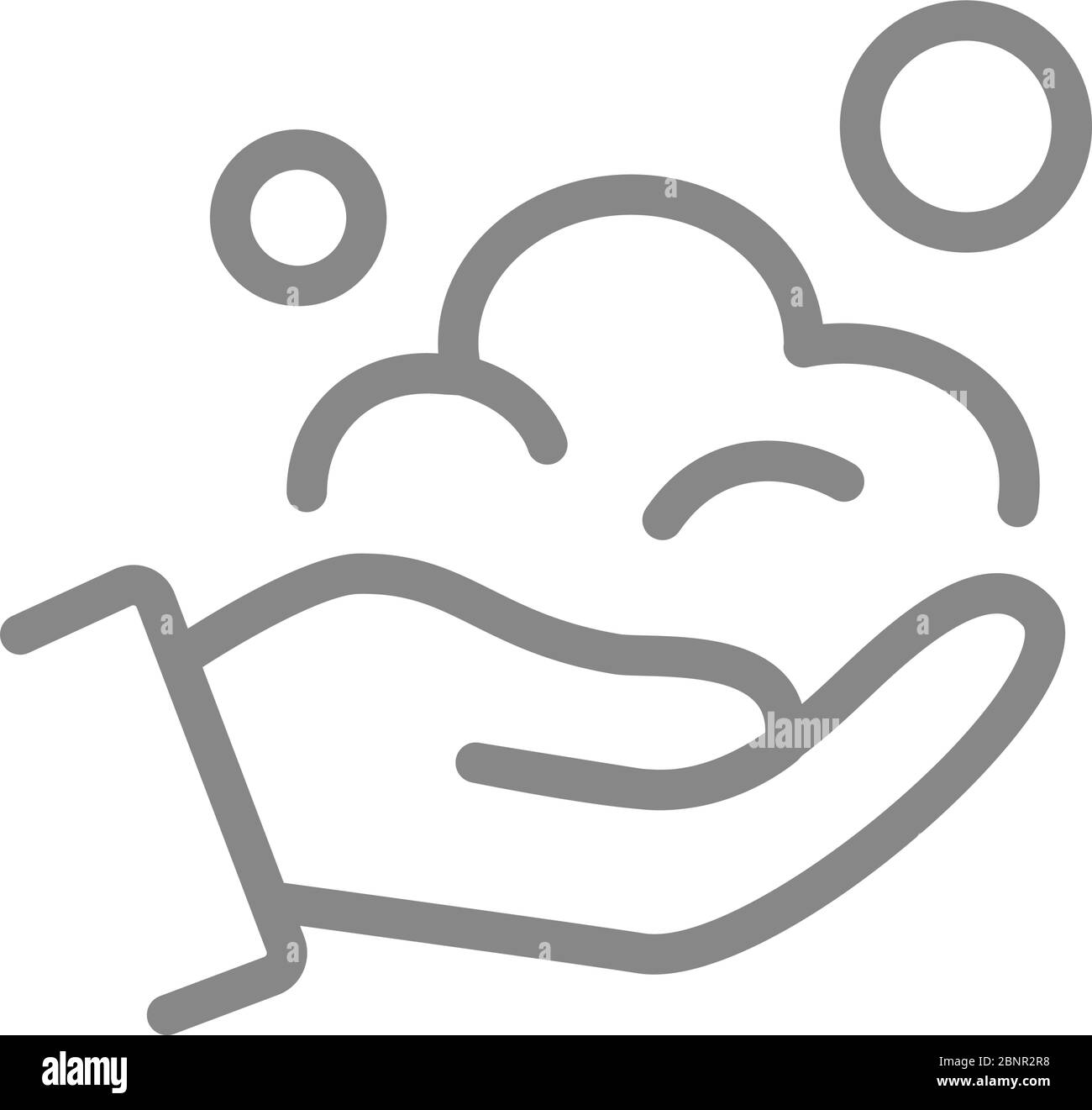 Human hand with soap lather line icon. Hand cleaning, disinfection ...