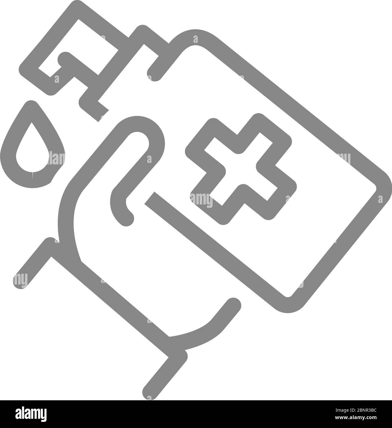 Human hand with disinfectant line icon. Hand cleaning, disinfection ...