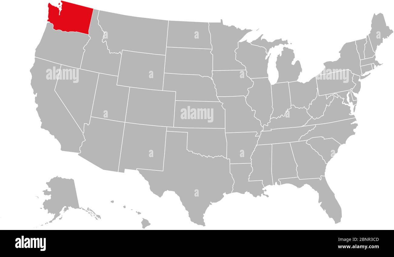 Washington province highlighted on USA political map. Gray background ...