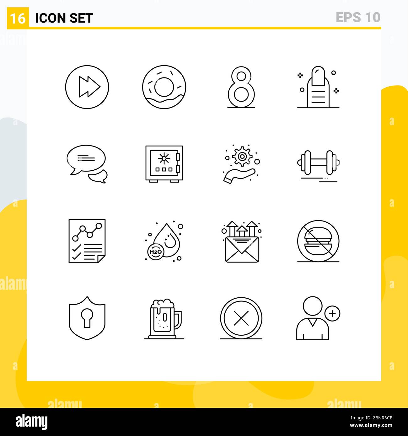 Set of 16 Vector Outlines on Grid for protection, box, beauty, lock ...