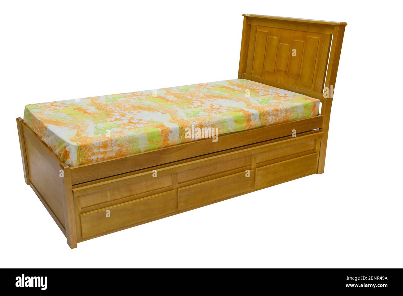 wooden double bed isolated on white background Stock Photo - Alamy
