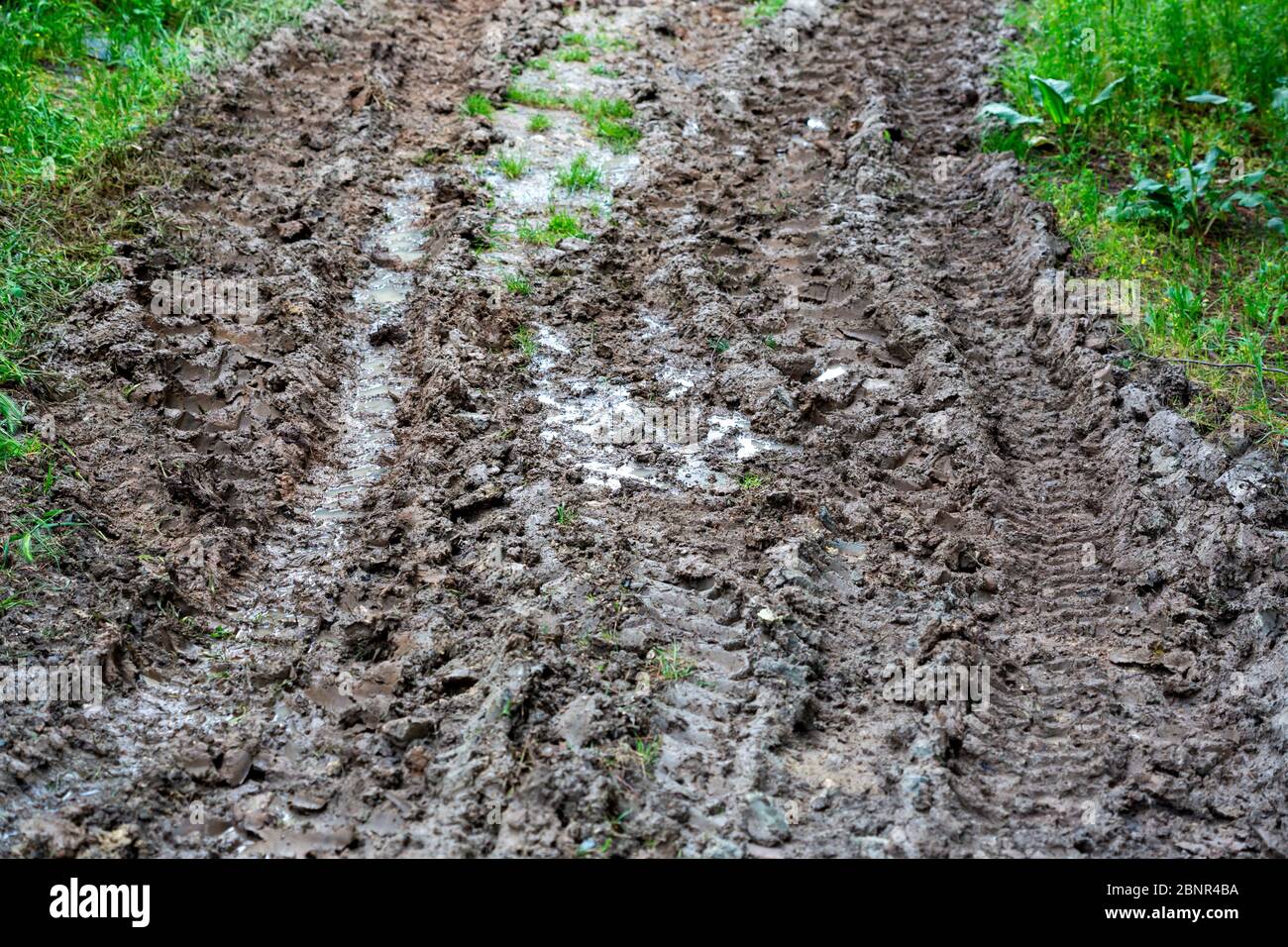 Messy rural dirt road after rain with deep tire tracks Stock Photo - Alamy