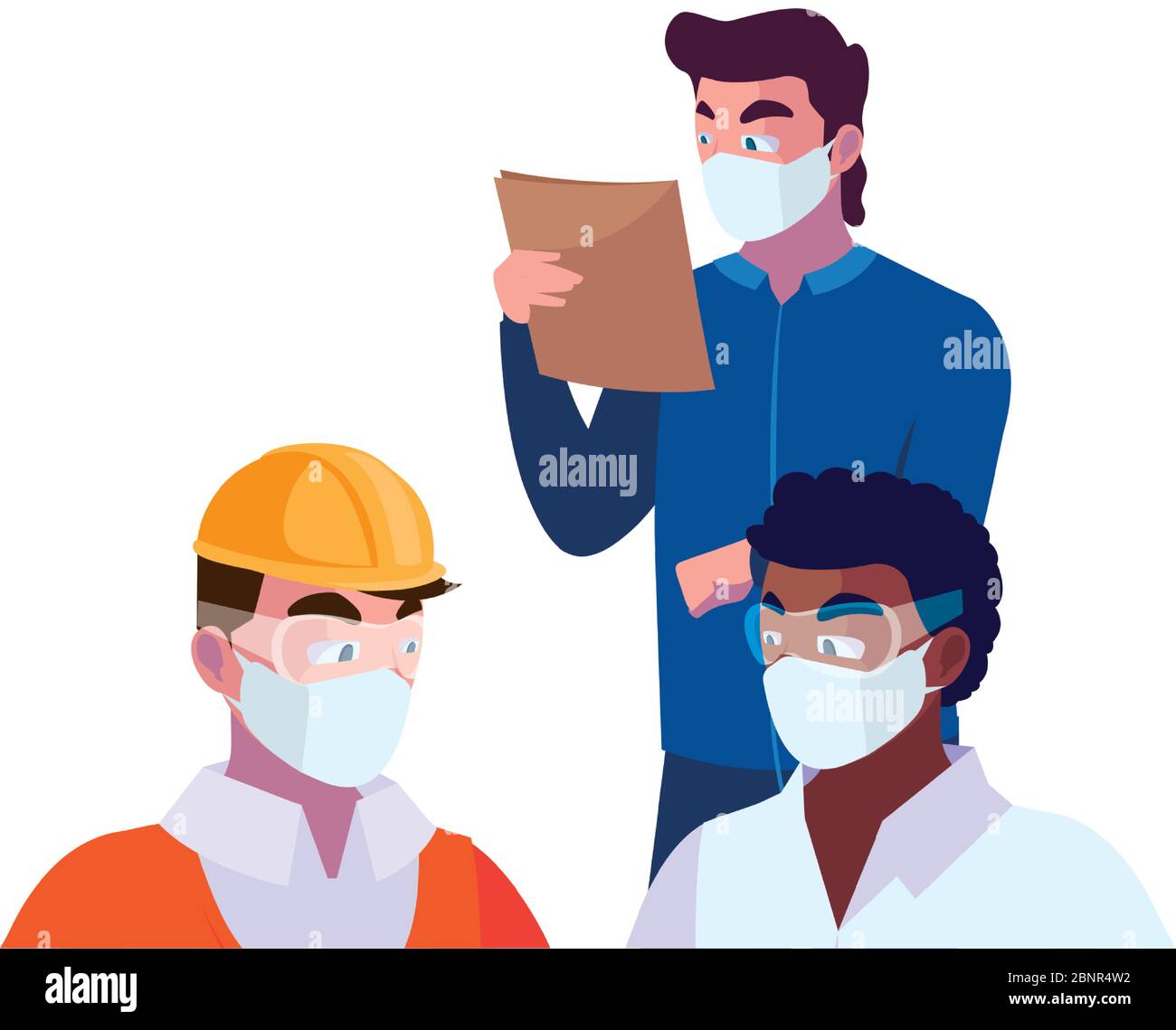Industry operators wearing face masks at work vector illustration ...
