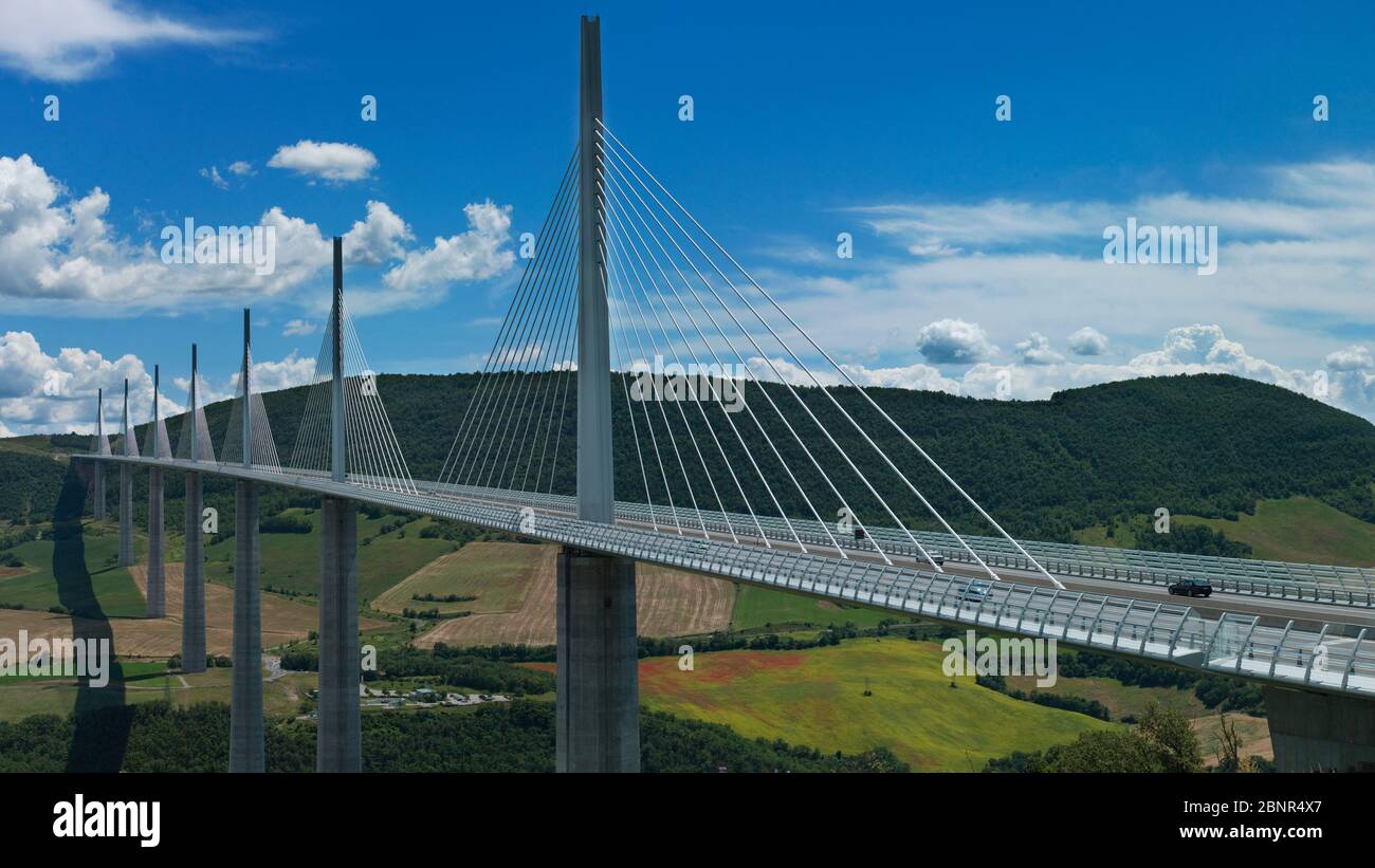 The Millau Viaduct crossing the Tarn valley in the Aveyron Department ...