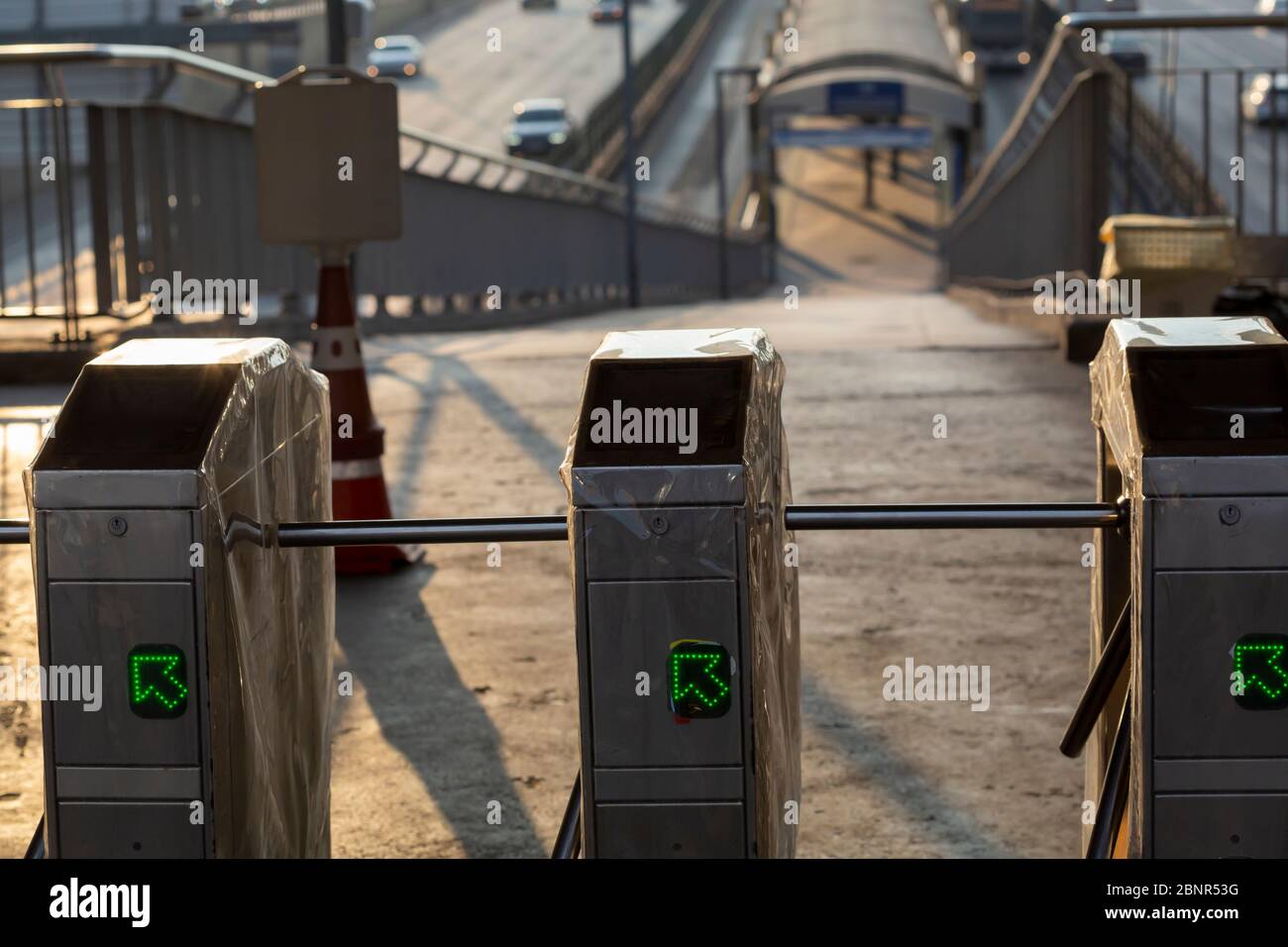 Entrance with turnstile gate on the bus station Stock Photo - Alamy