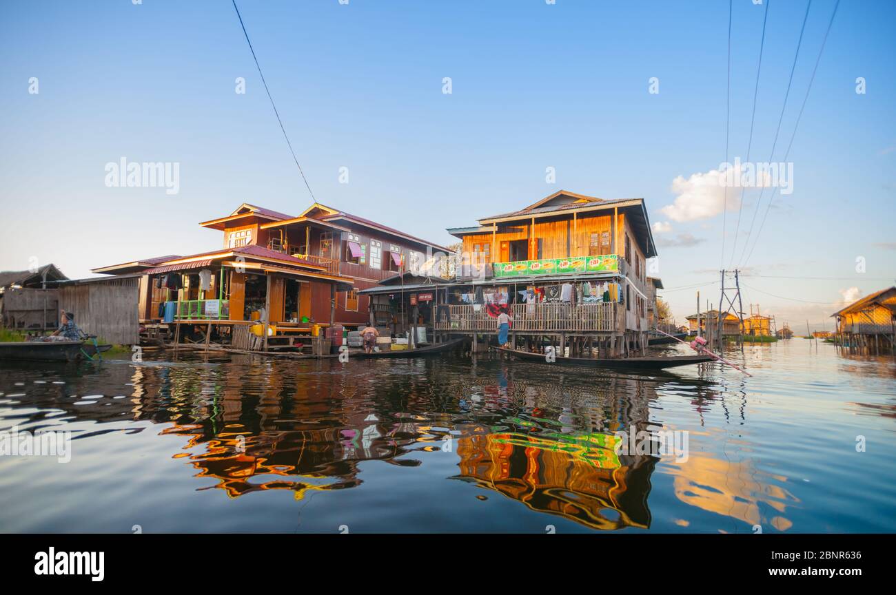 Inle Lake Myanmar - November 2 2013; Homes and commercial premises and ...