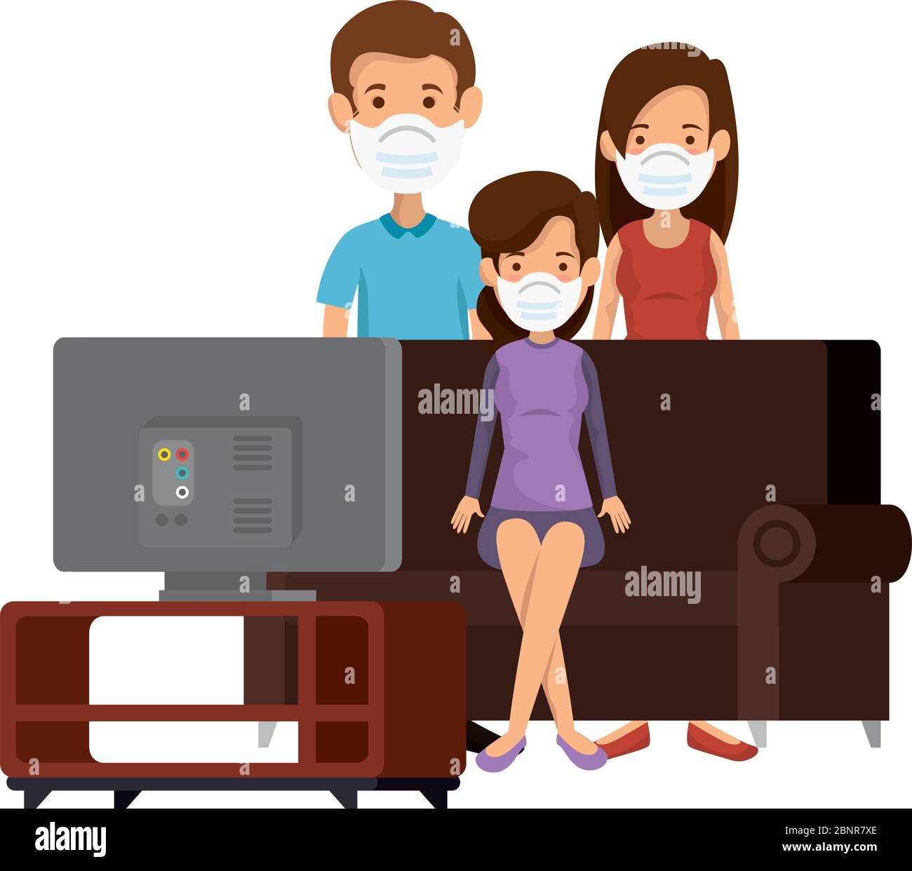 group people using face mask watching tv Stock Vector Image & Art - Alamy