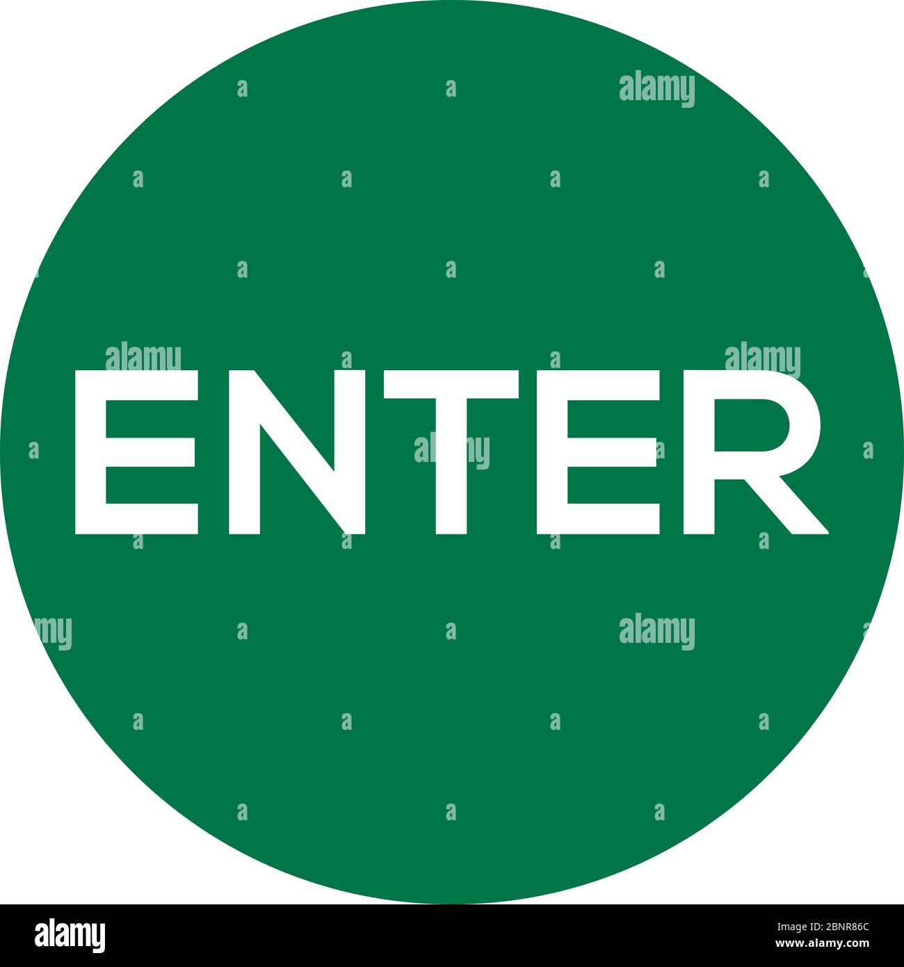 Enter button sign. Floor label. White text with green background ...