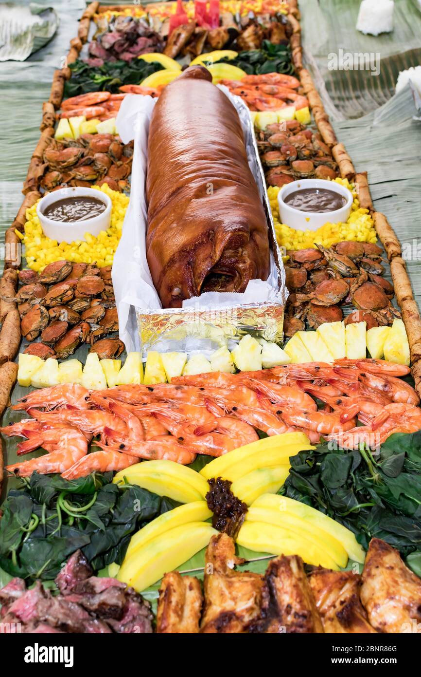 Lechon and some other filipino food. Boodle fight served with Lechon ...