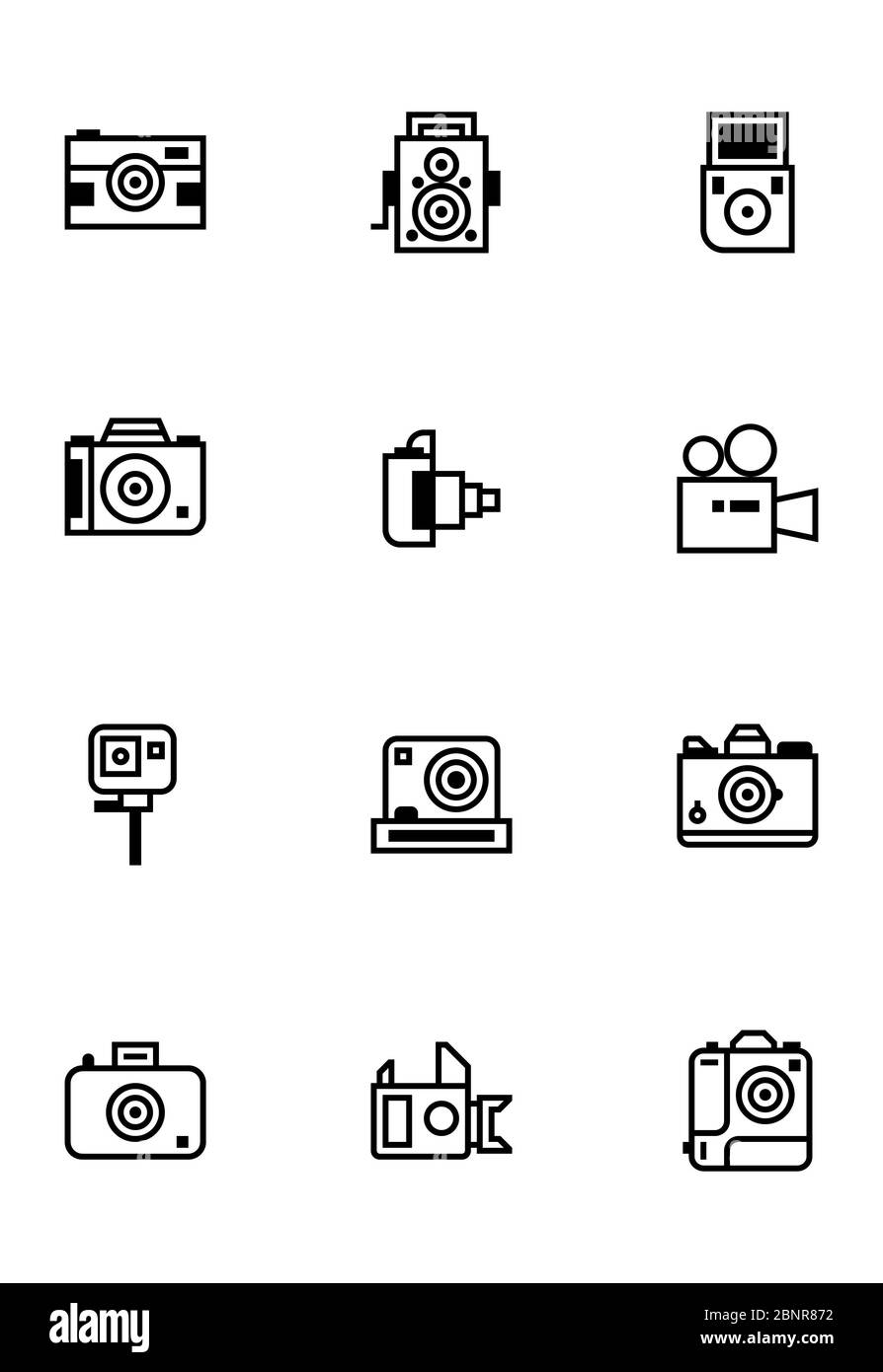 Icon set of professional photographer camera, film camera, medium ...