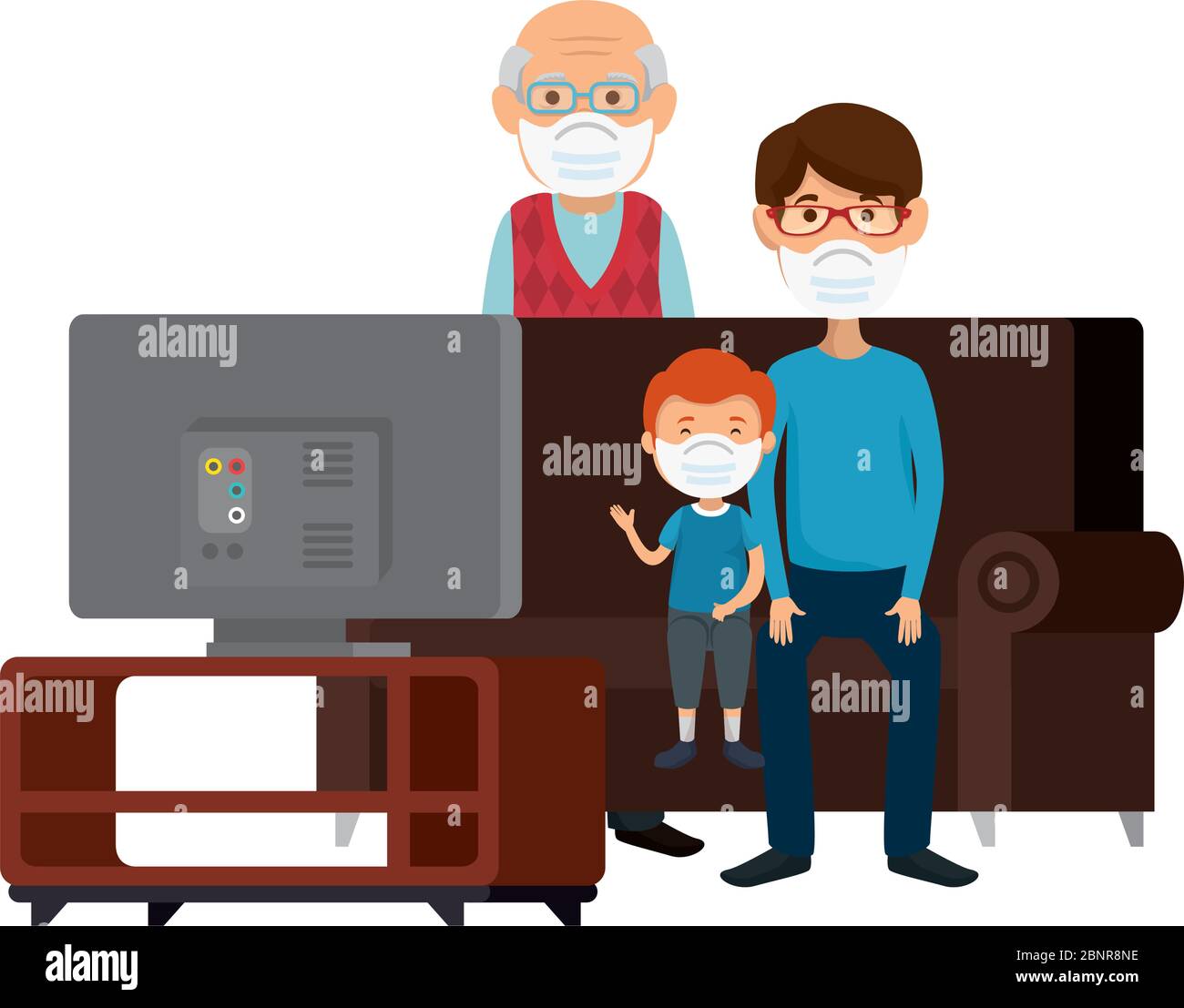 members family using face mask watching tv Stock Vector Image & Art - Alamy