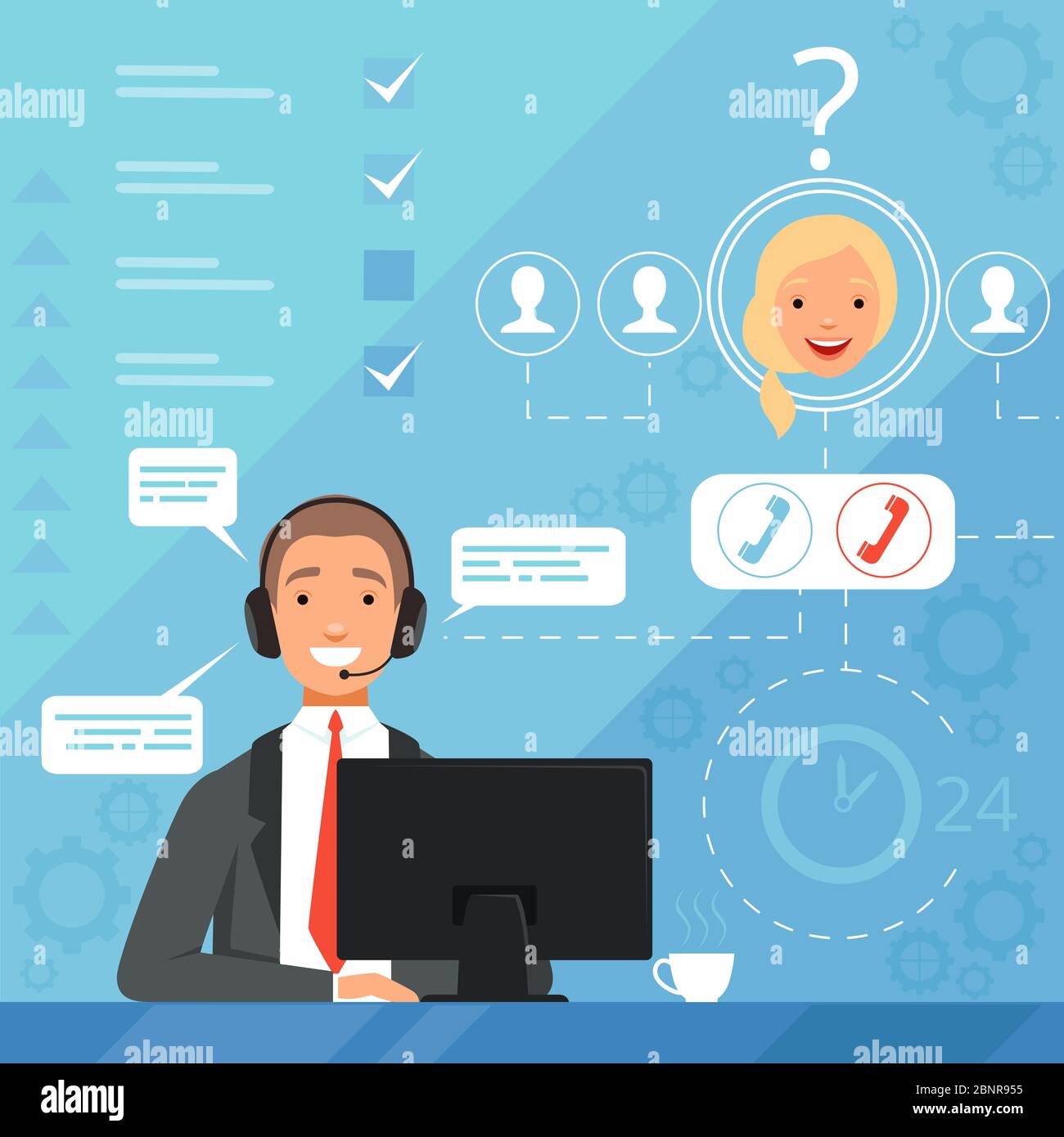Customer service concept. 24h business online support managers ...