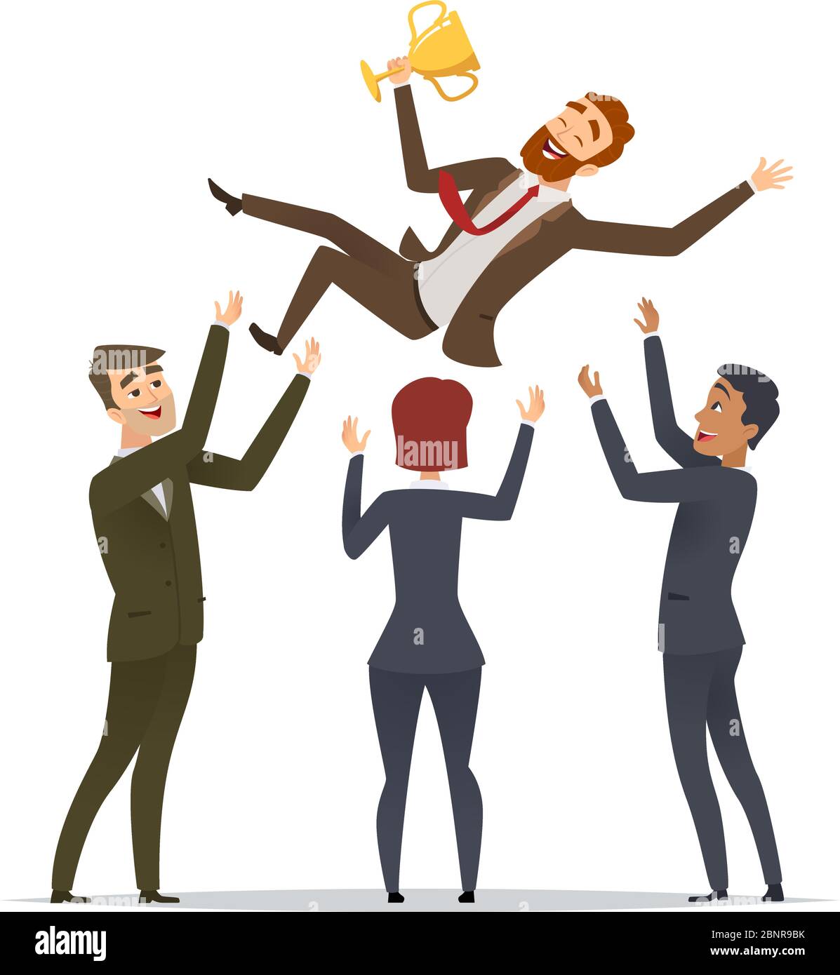 Business victory. Happy team congrats his mentor leader director team ...