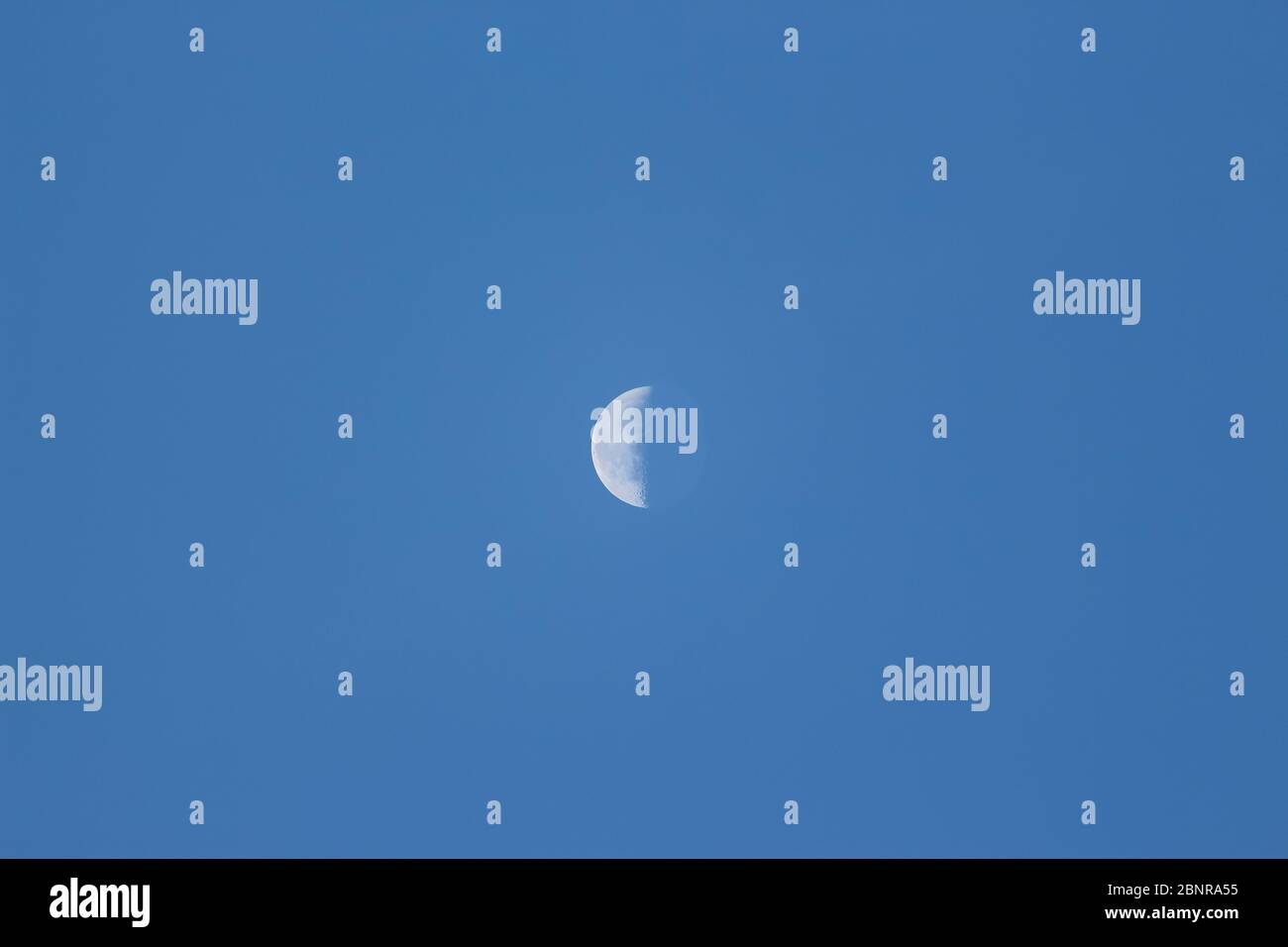 Moon Lunar / Luna on the blue sky. Half Lunar moon in a clear daylight ...