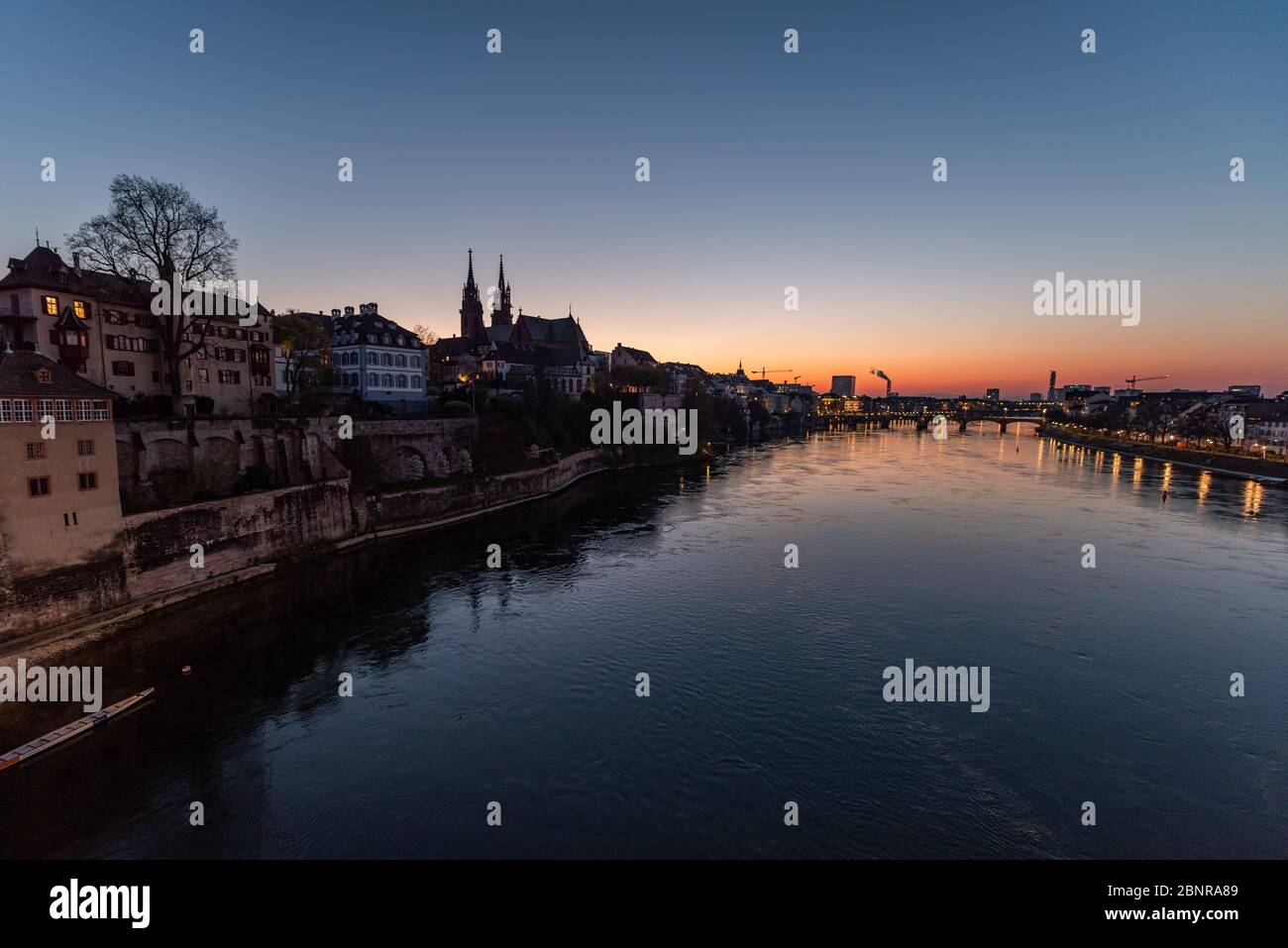 Sunset at the Rhine river in Basel, Switzerland Stock Photo - Alamy