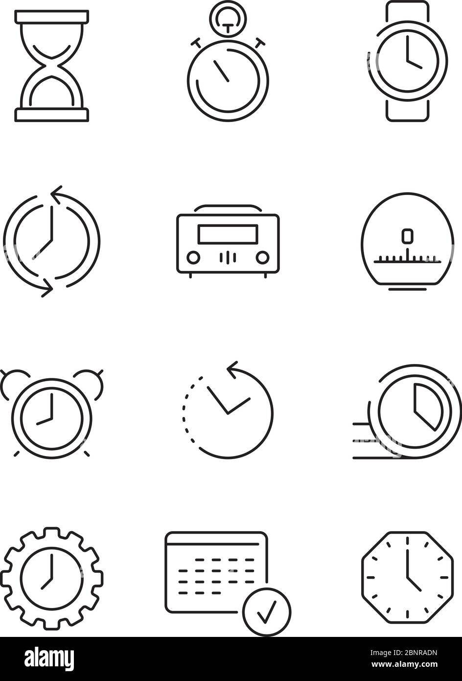 Time symbols. Calendar clock fast work time manageent thin linear icon ...
