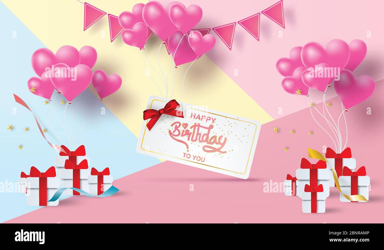 Paper art of Happy birthday elements with mail background vector design ...