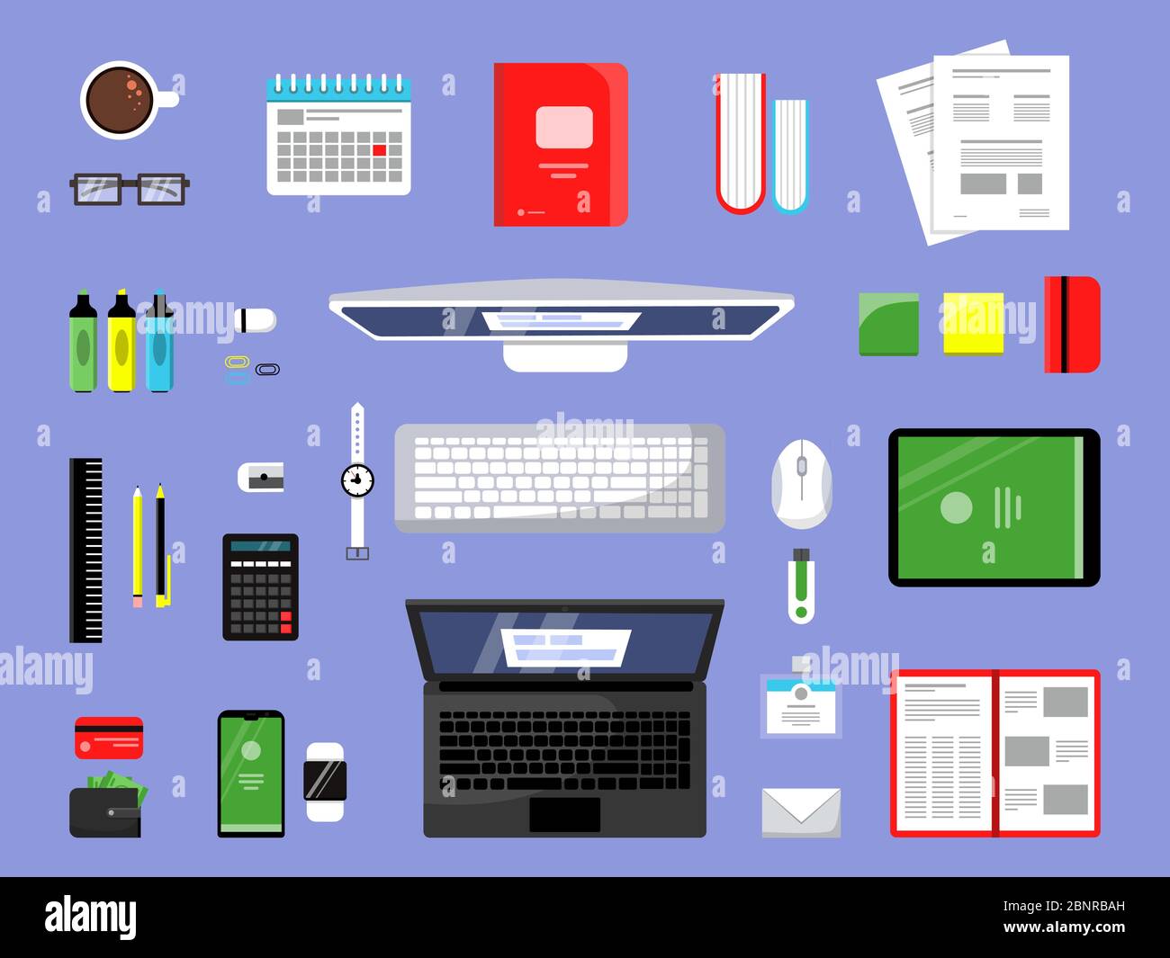 Top view stationery laptop Stock Vector Images - Alamy