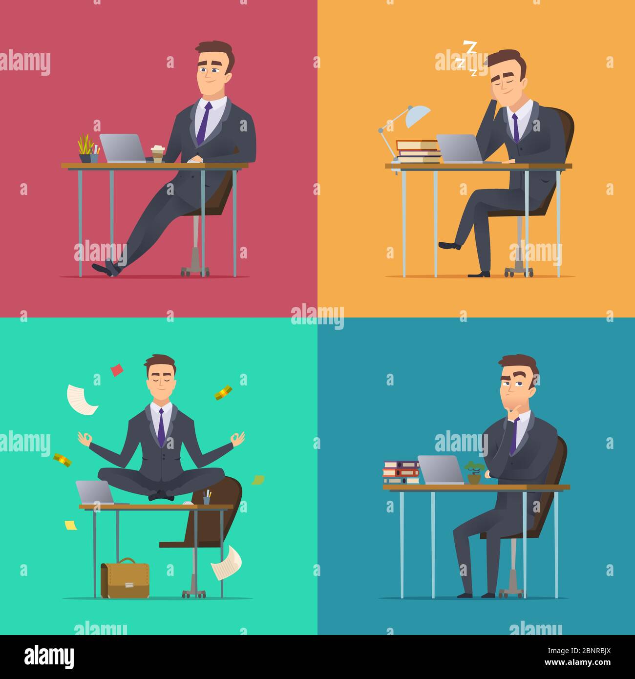Cartoon businessman sitting work desk hi-res stock photography and ...