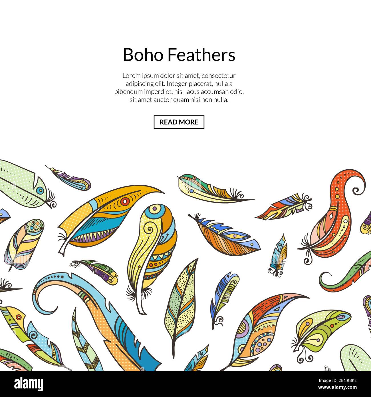Vector boho doodle feathers background illustration banner Stock Vector ...