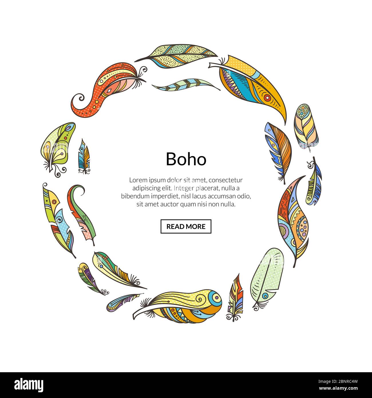 Vector boho doodle feathers in circle with place for text illustration Stock Vector Image & Art ...