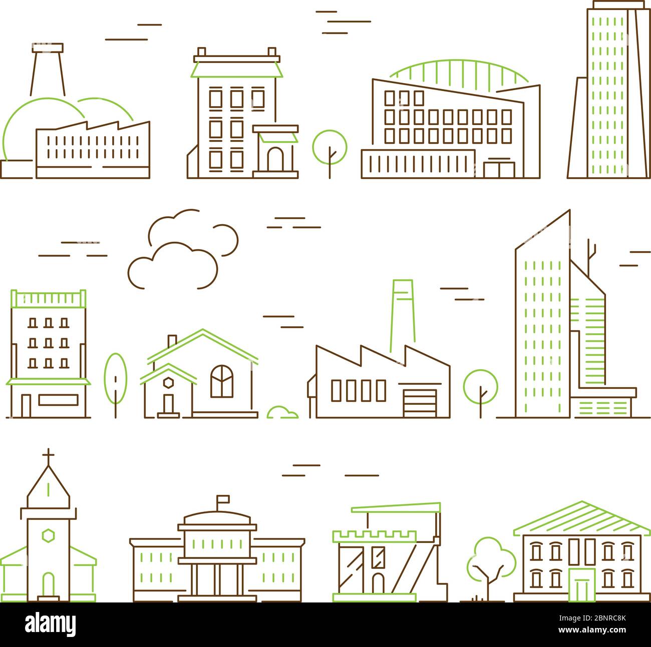 Line art buildings. Urban living houses and villa home exterior ...