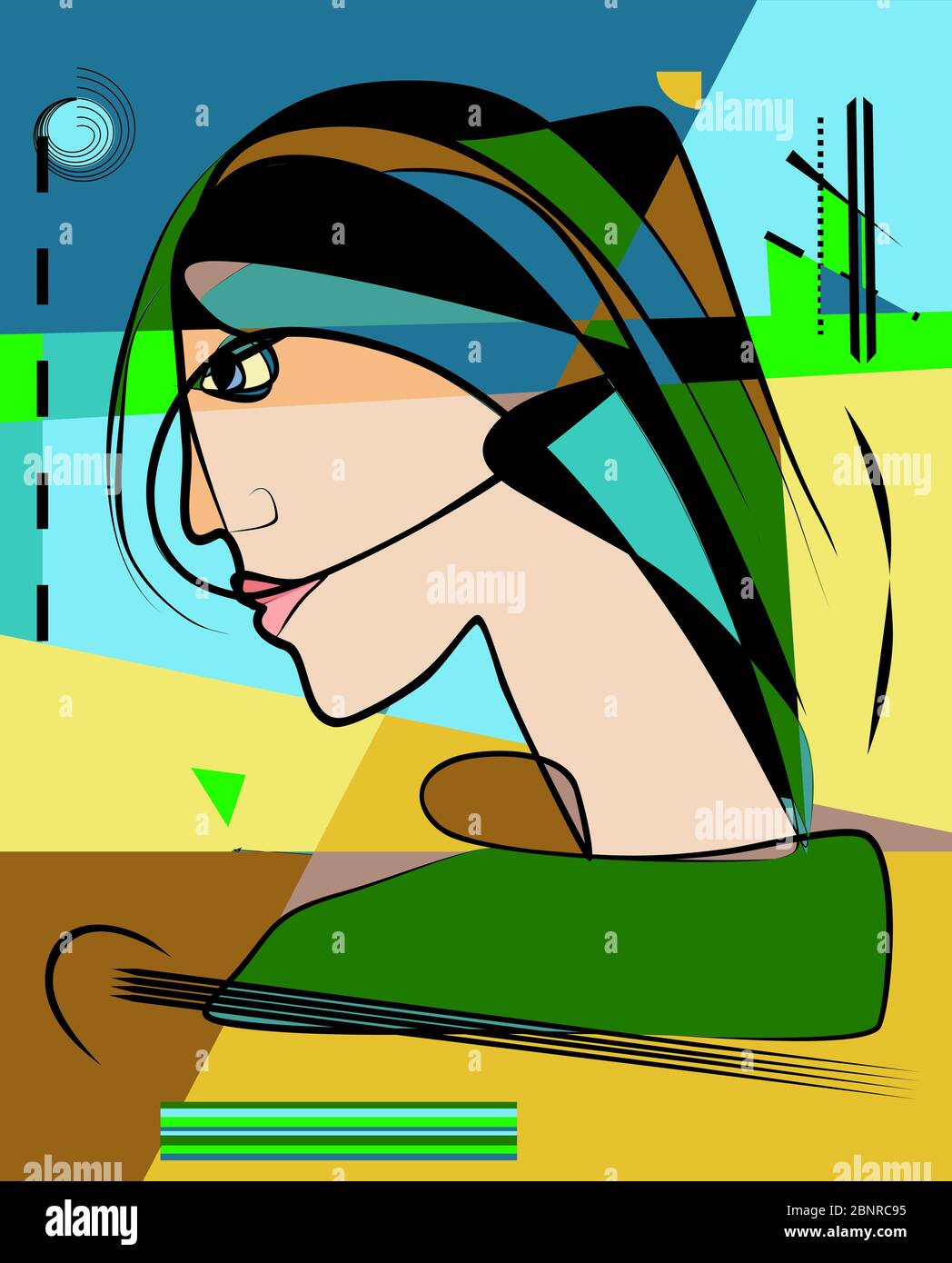 Abstract colorful background , woman profile , expressionism art style ...