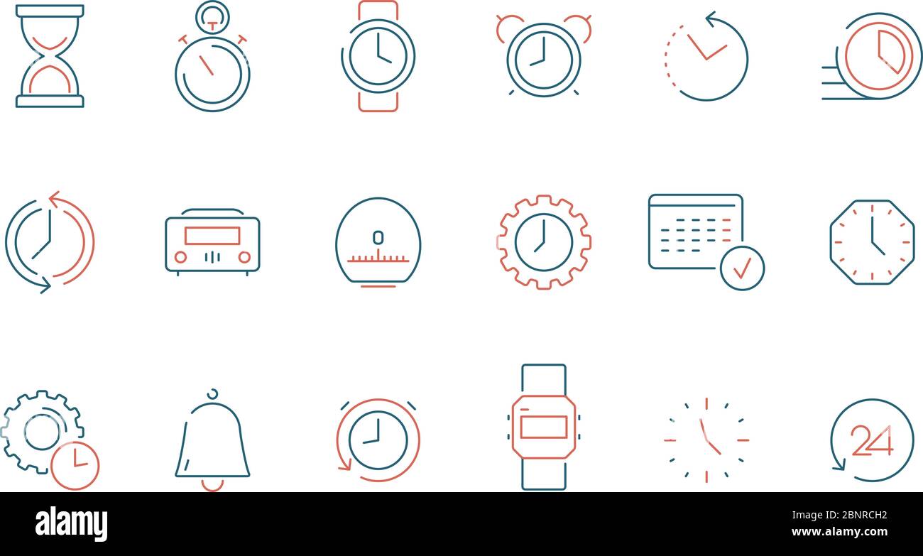 Time icon. Calendar clock watch fast timing vector colored thin line ...