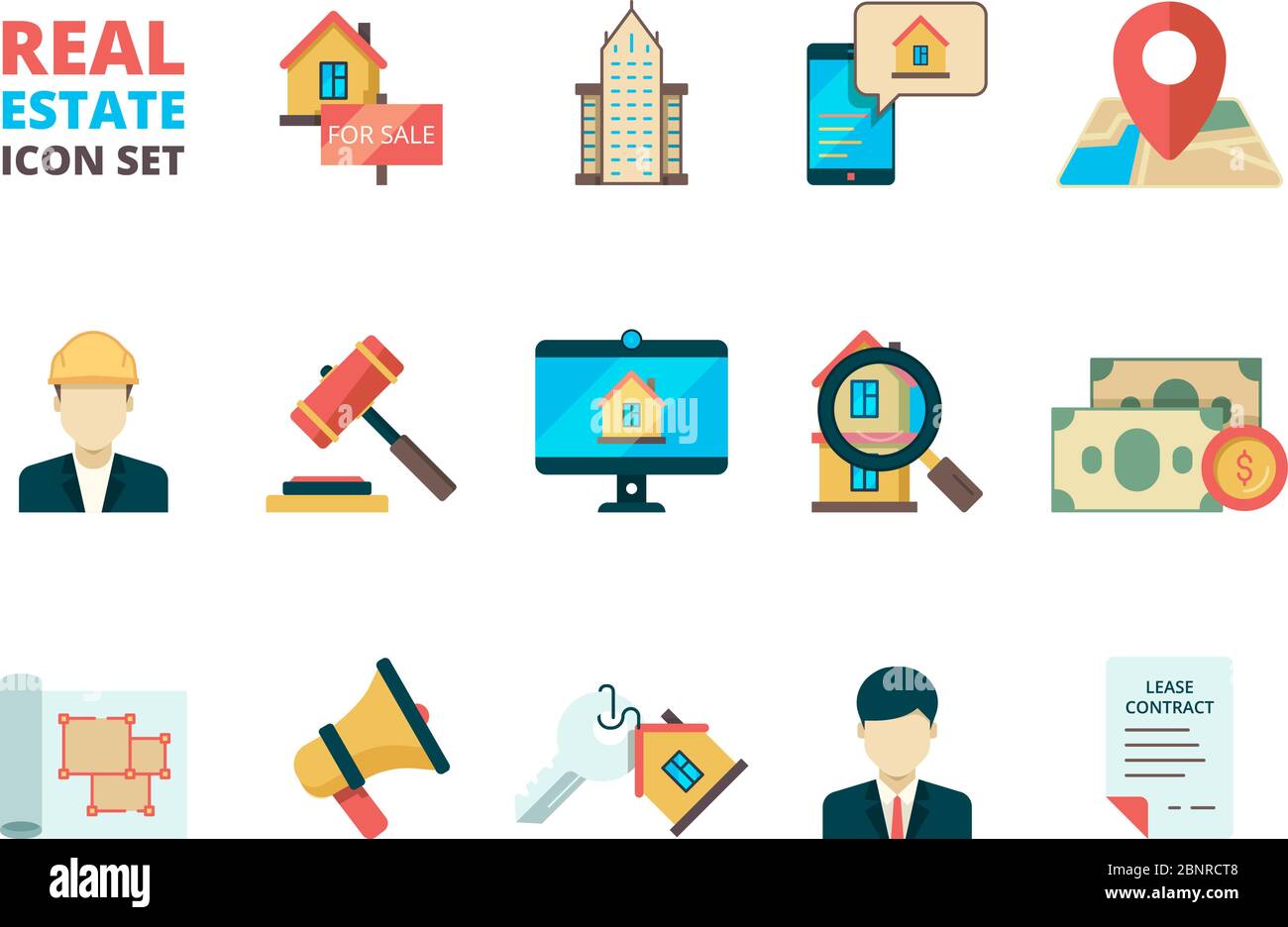 Real estate symbols. Business house rent property home sale manager ...