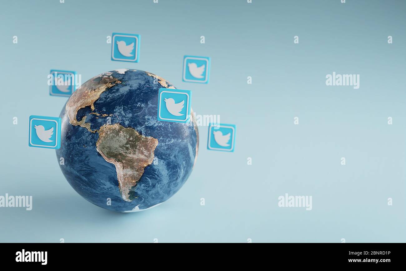 Twitter Logo Icon Around Earth. Popular App Concept Stock Photo - Alamy