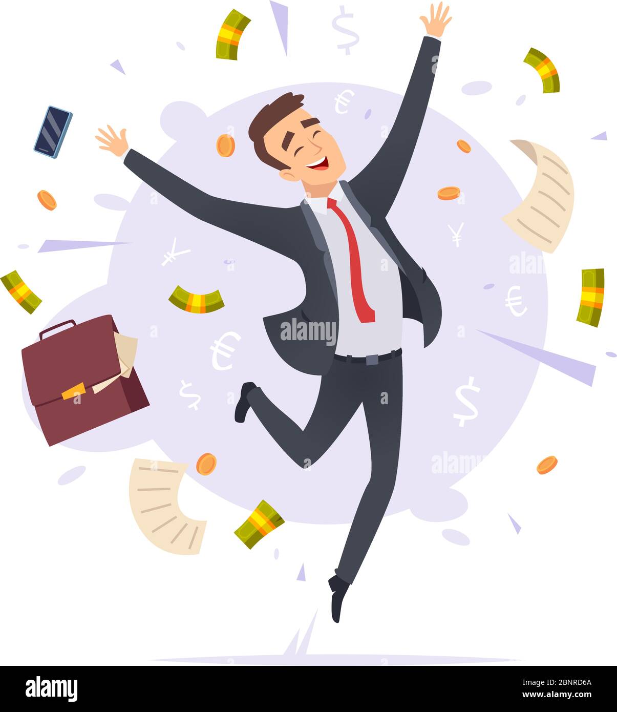 Happy businessman. Jumping proffesional successful young office manager ...