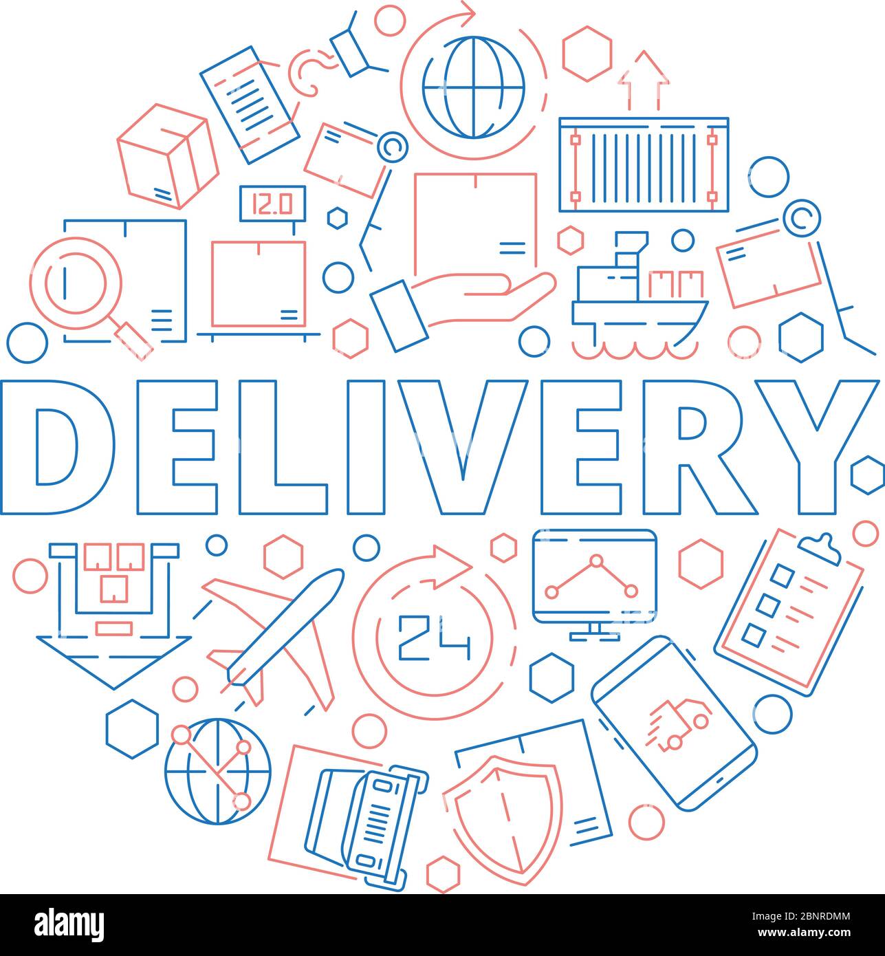 Logistic supplies. Delivery service items binding in circle shape ...