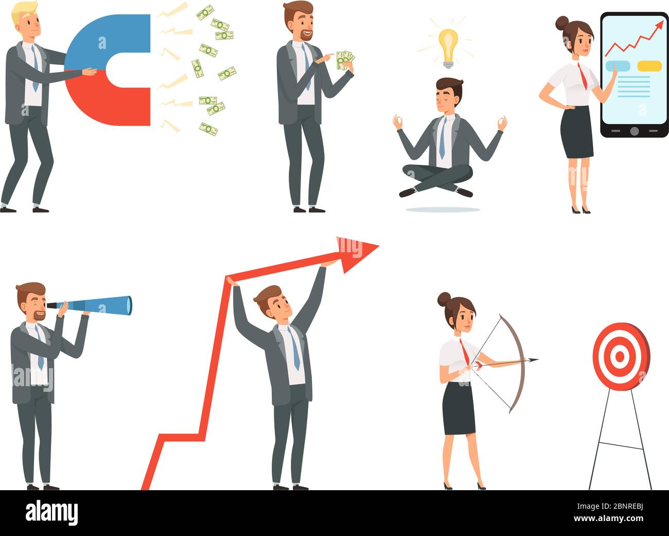 Business people. Managers male and female with tools making deals on ...