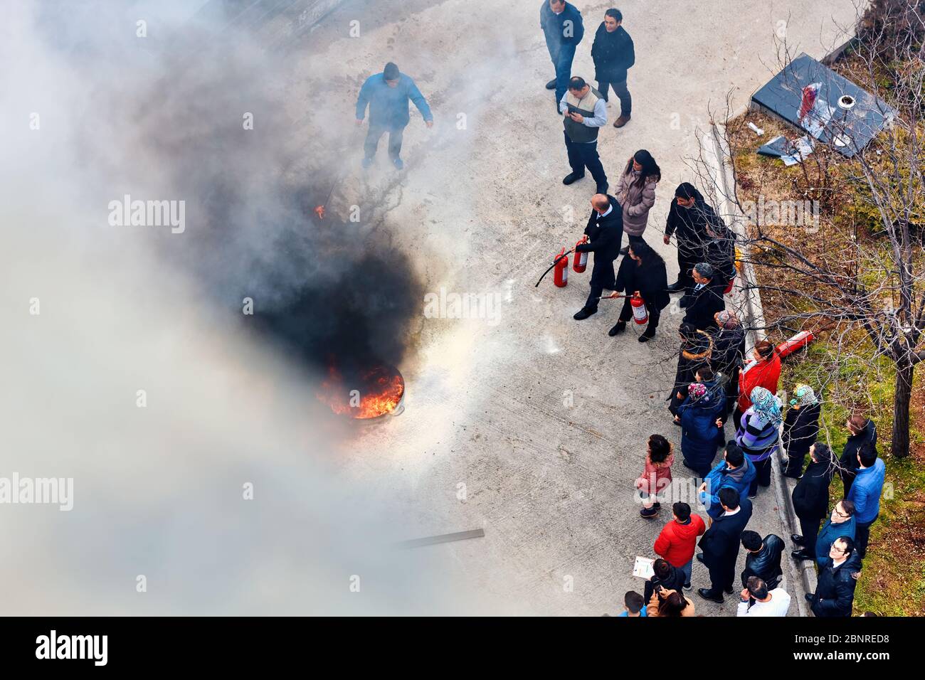 March, 2020 - Ankara, Turkey: Employee fire safety training with fire ...